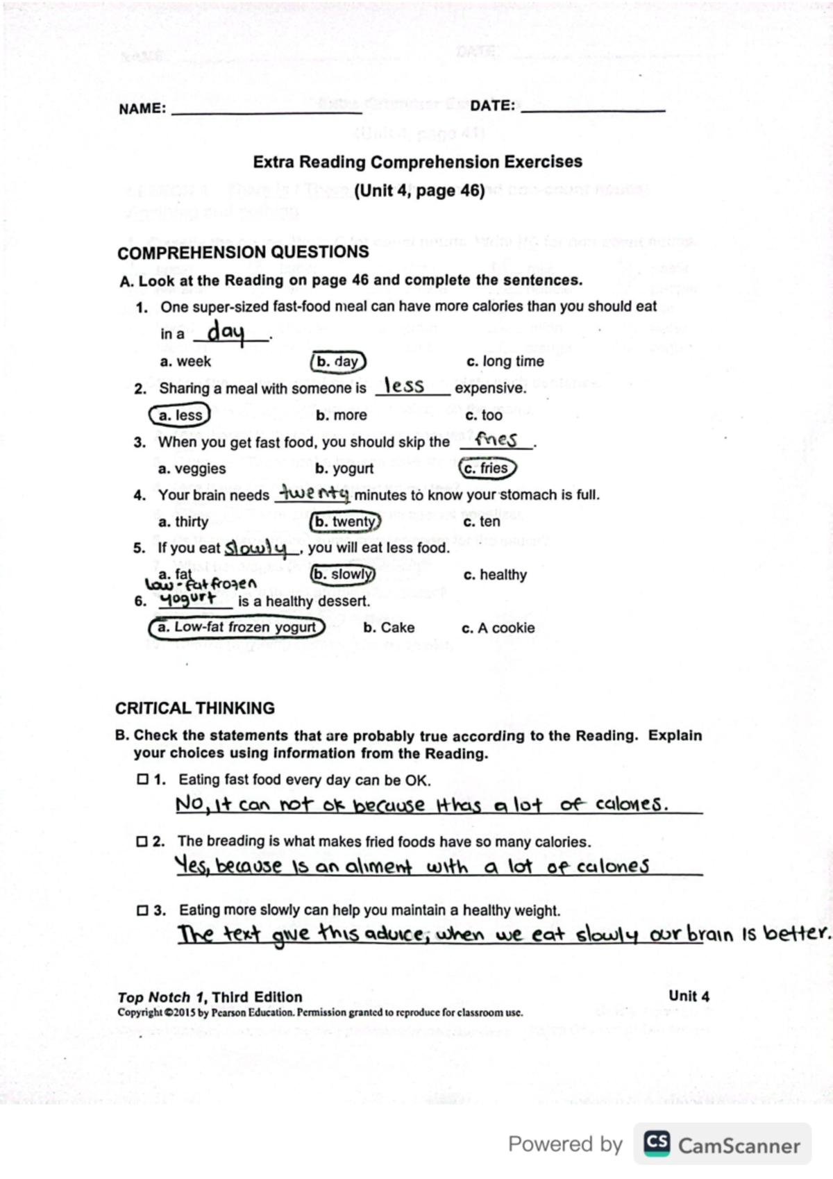UNIT 4 - Extra reading comprehesion exercises Unit 4, page 46 - NAME: DATE: Extra Reading - Studocu