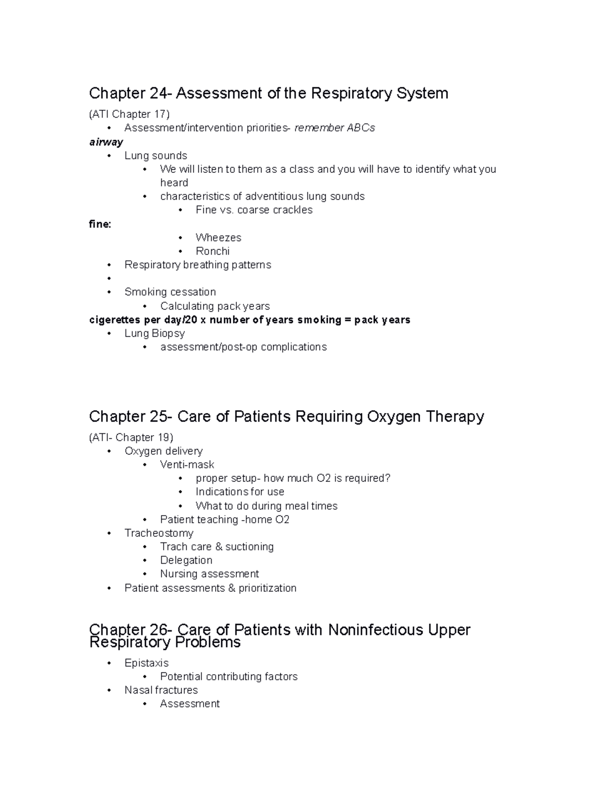 Unit+6+Study+Guide +Respiratory - Chapter 24- Assessment of the ...