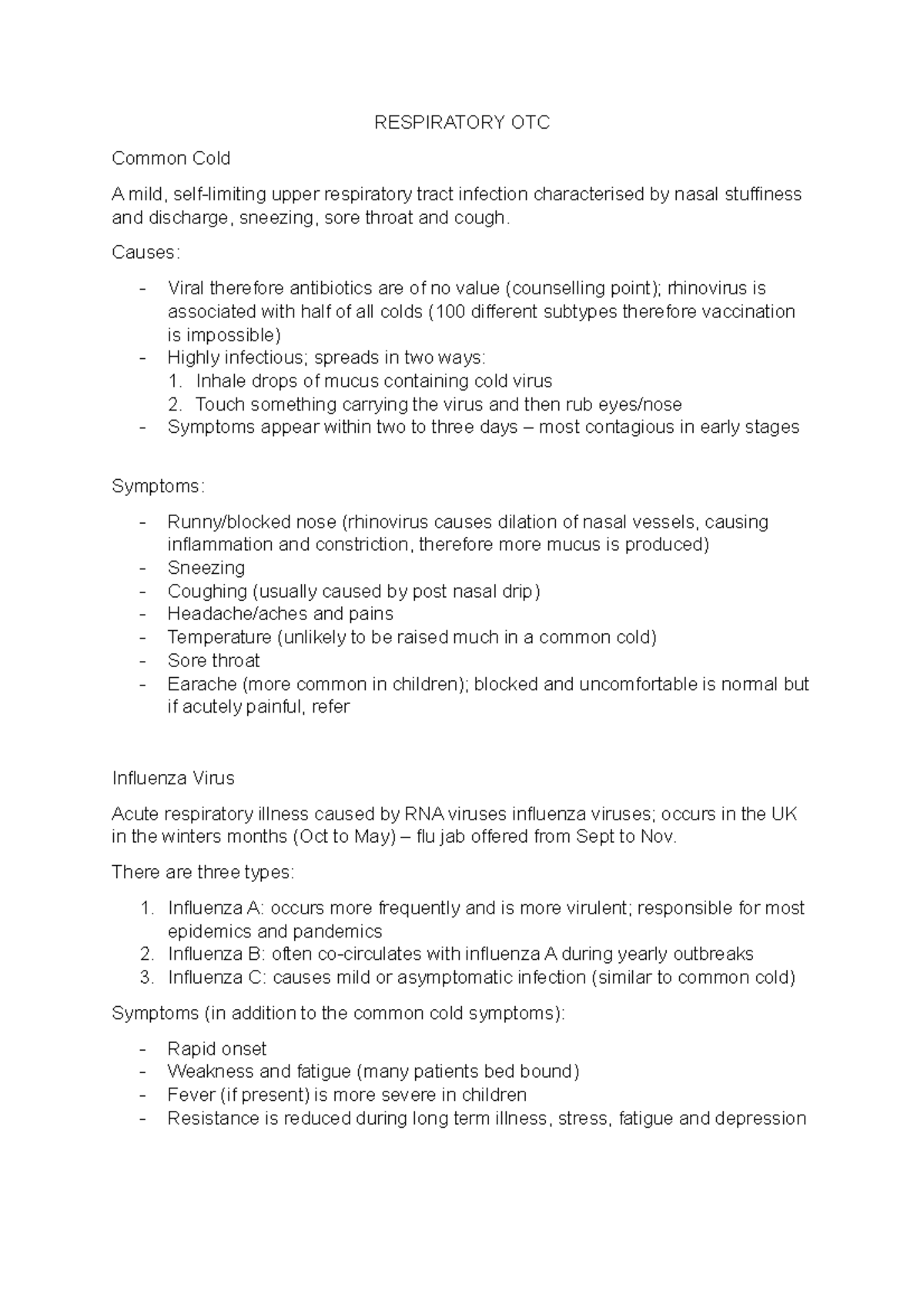 Respiratory OTC Treatment - RESPIRATORY OTC Common Cold A mild, self ...