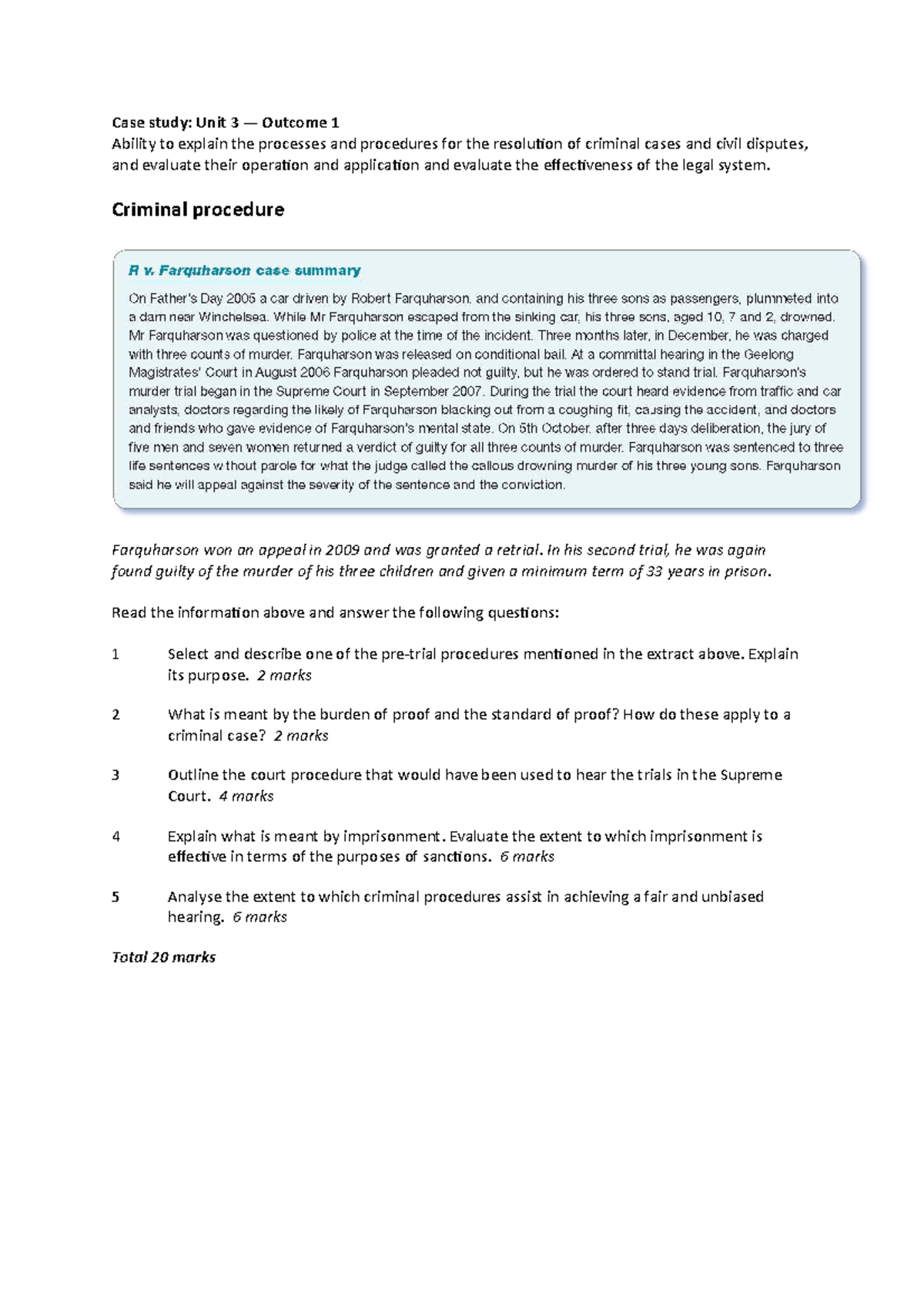 Unit 3 AOS 1 worksheet - Case study: Unit 3 — Outcome 1 Ability to ...