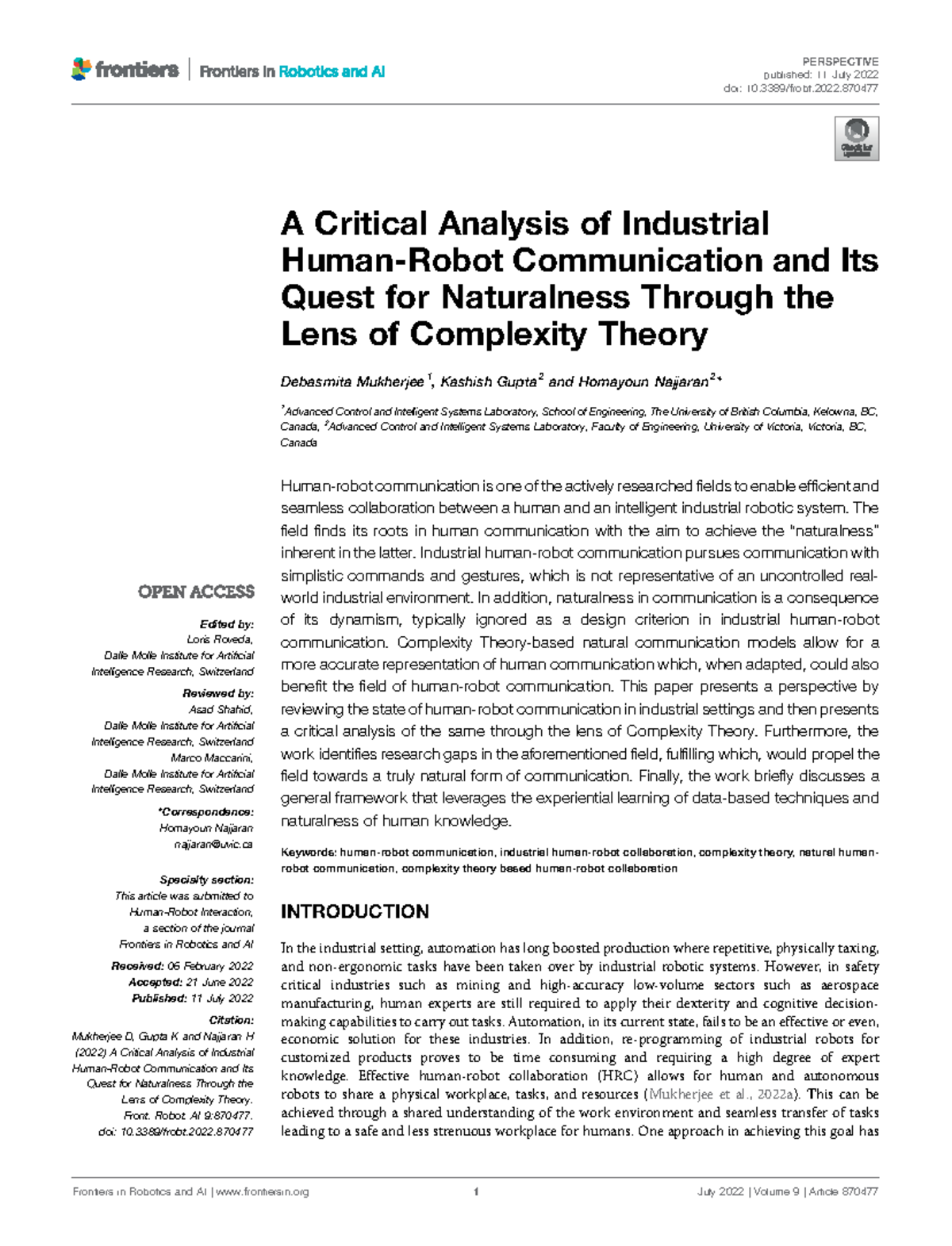 A Critical Analysis of Industrial Human-Robot Communication - The field finds its roots in human ...