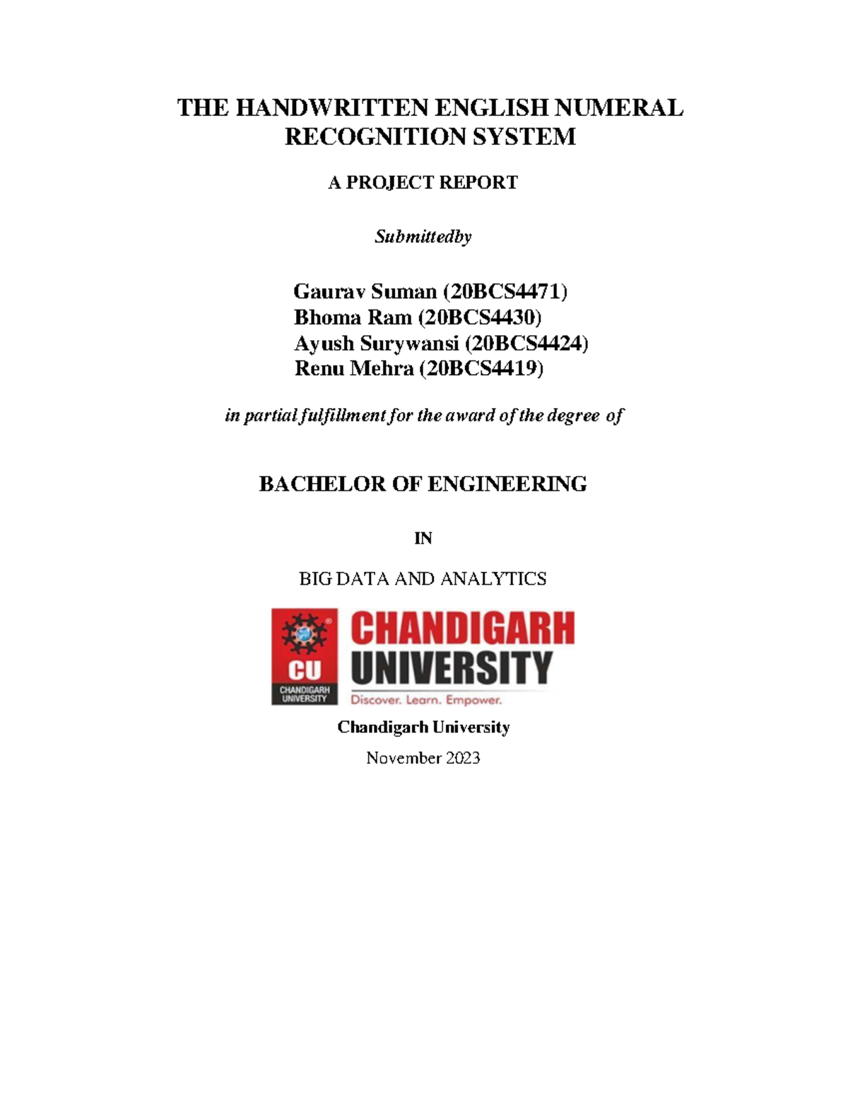 The Handwritten English Numeral Recognition System Report - THE ...