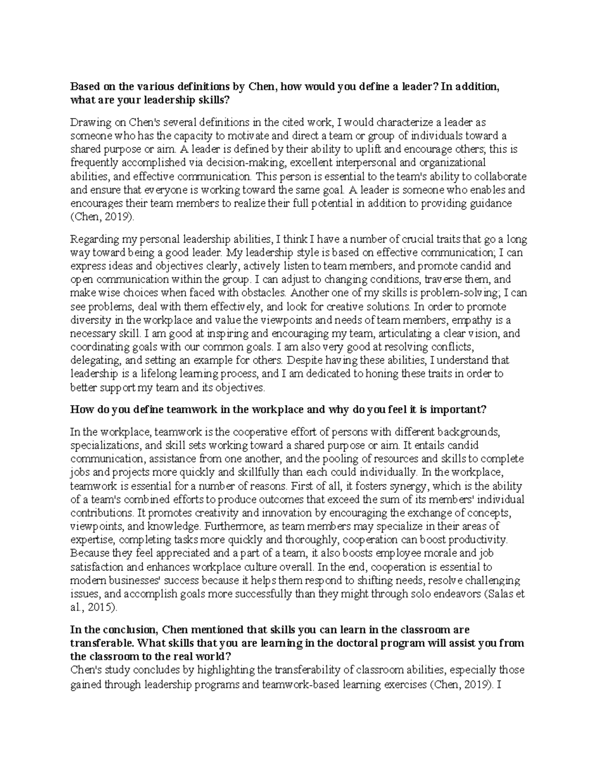 Discussion 4 - A GRADE - Based on the various definitions by Chen, how ...