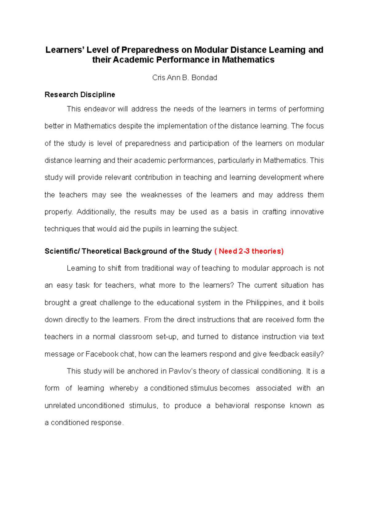 Learner's Level of Preparedness on Modular Distance Learning and their ...