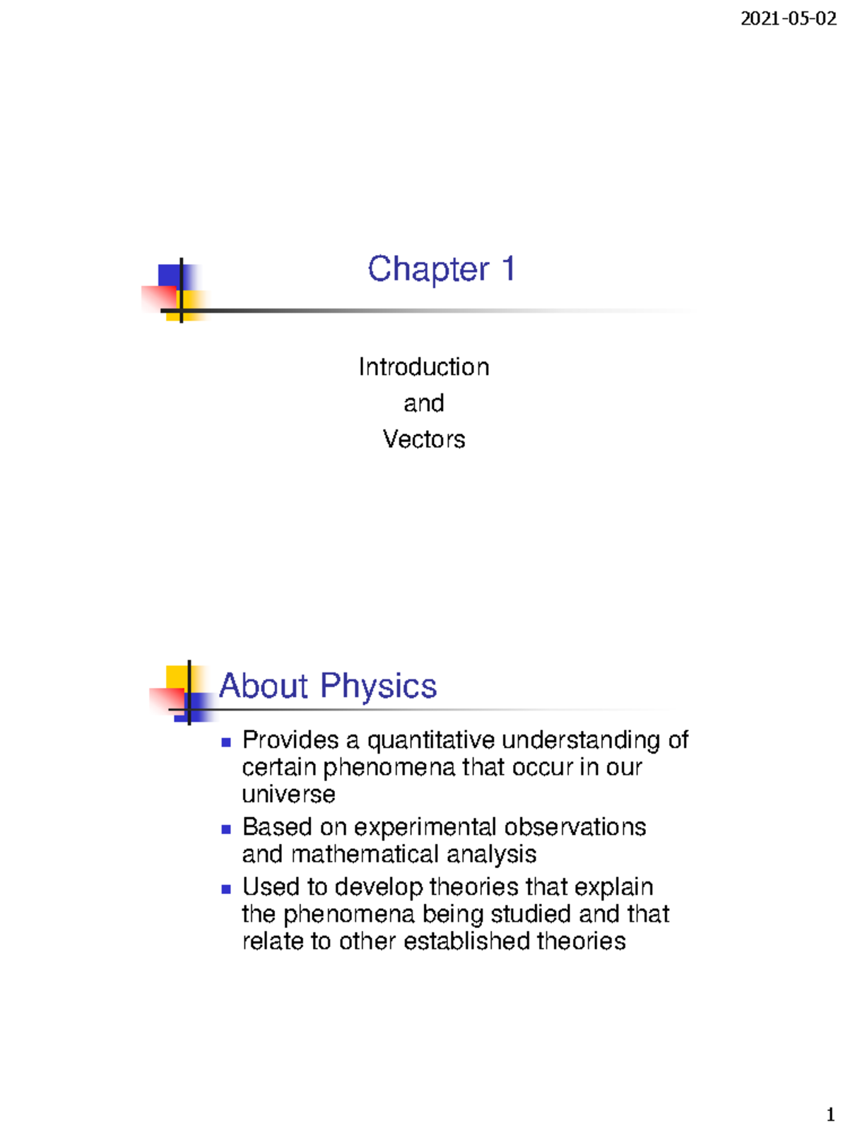 Chapter 4 Notes - Chapter 1 Introduction and Vectors About Physics ...