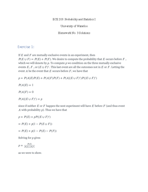 Homework 5 solution - ECE 203: Probability and Statistics I University of Waterloo Homework No ...