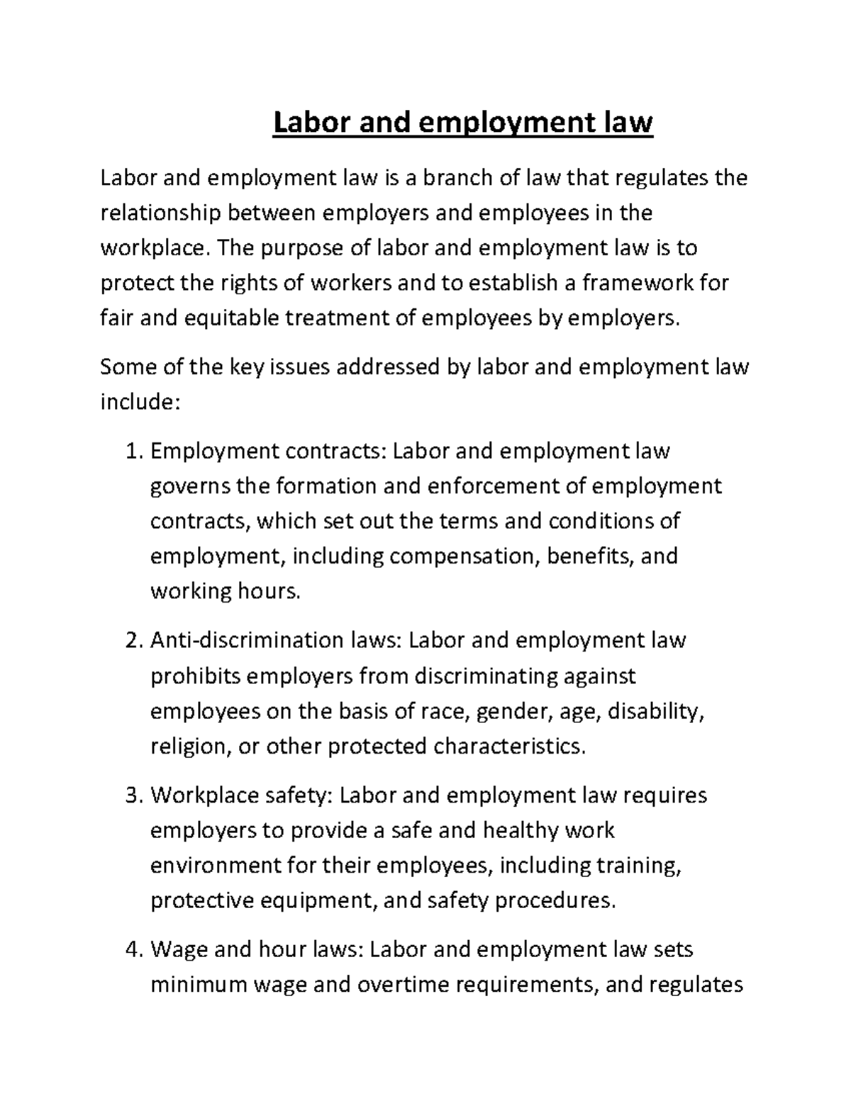 Labour and employment law 1 - Labor and employment law Labor and ...