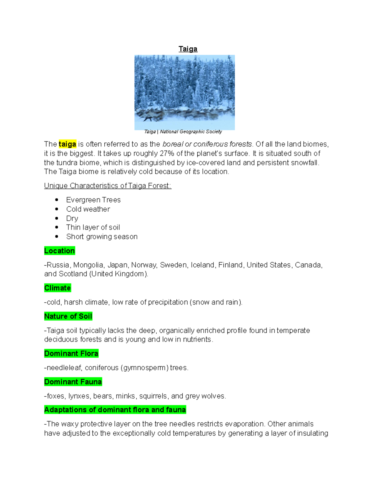 T a i g a Biome - Taiga Taiga | National Geographic Society The taiga ...
