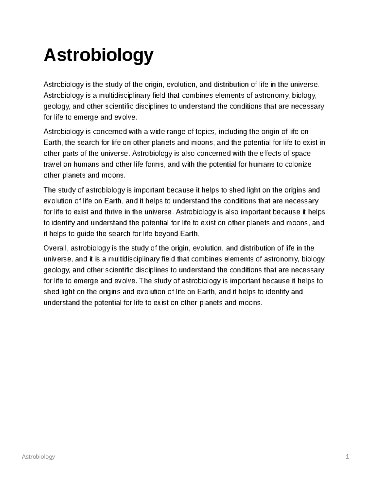 Astrobiology - Notes - Astrobiology 1 Astrobiology Astrobiology is the ...