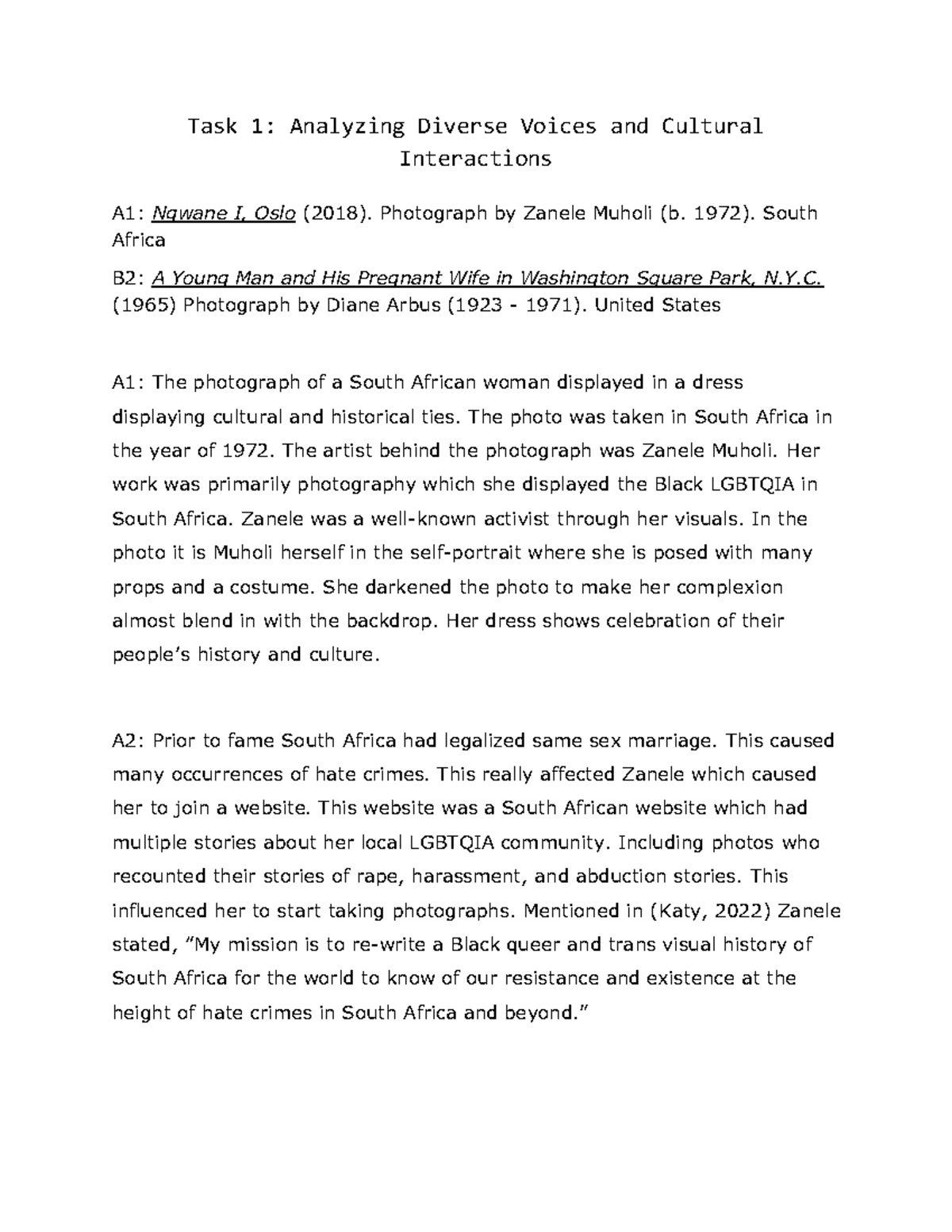 Task 1 Final Draft - Passed - Task 1: Analyzing Diverse Voices and ...