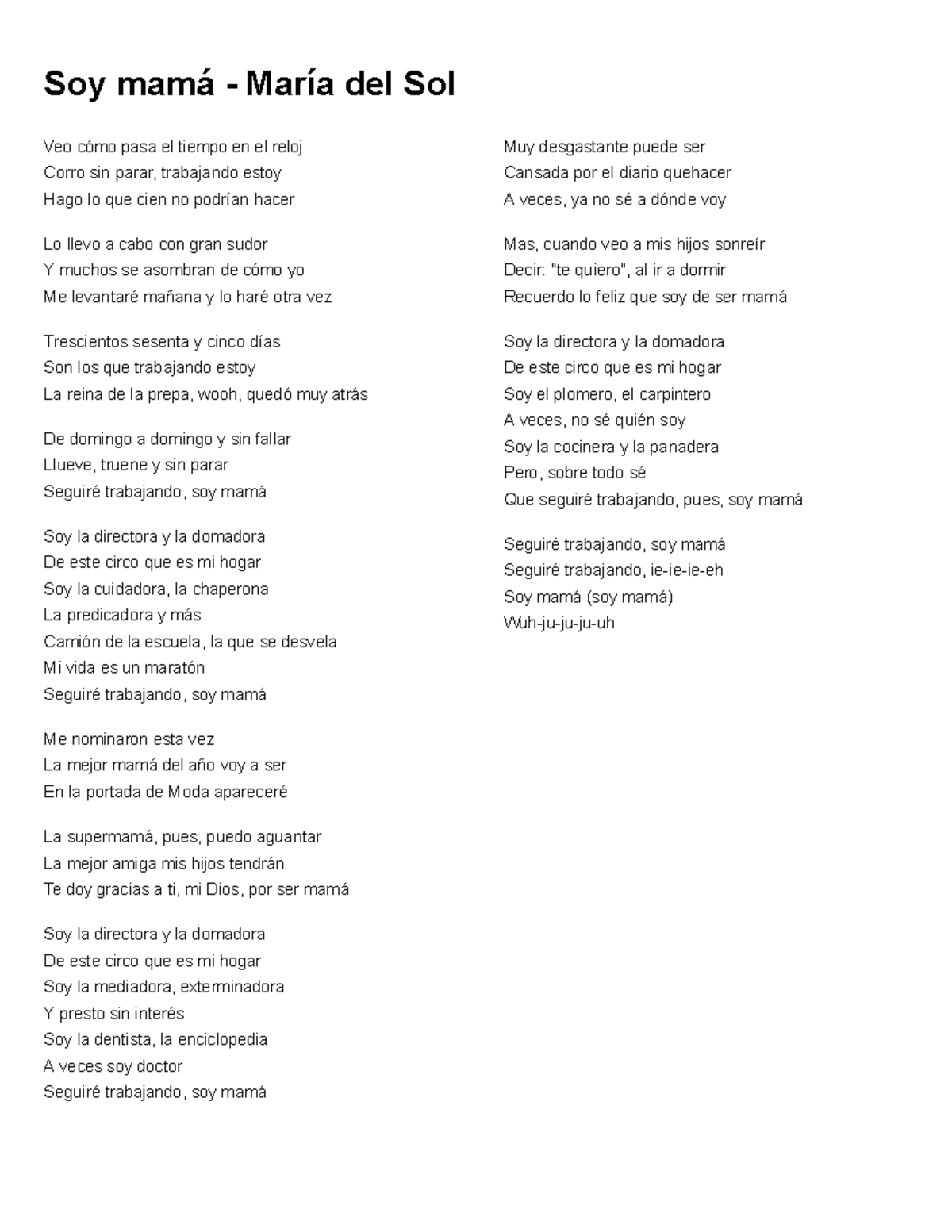 Soy mamá - María del Sol - Soy mamá - María del Sol Veo cómo pasa el ...