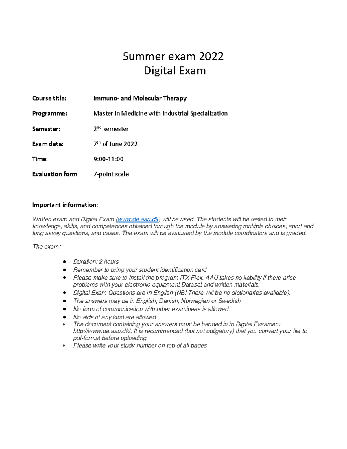 Exam summer 2022 Immuno- and molecular therapy MSTe RAee - Summer exam ...