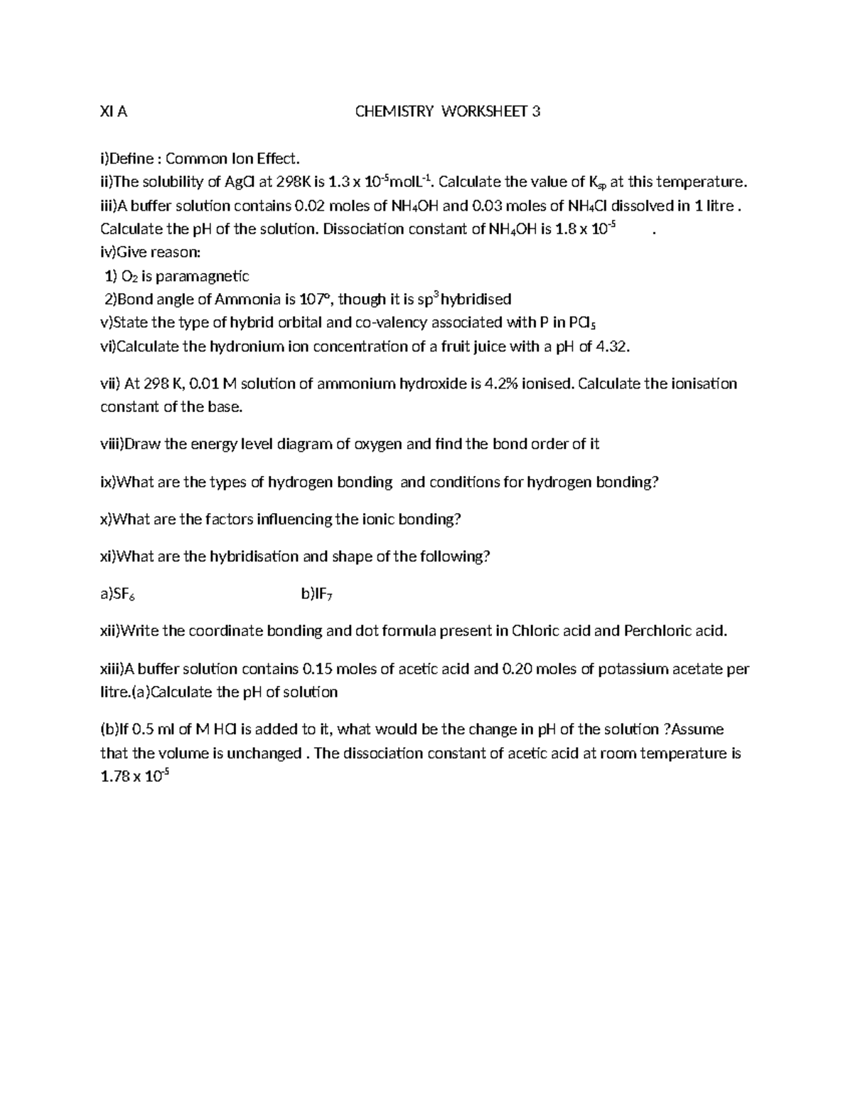 Worksheet 3 , XI A - Summary Automotive Engineering - XI A CHEMISTRY ...
