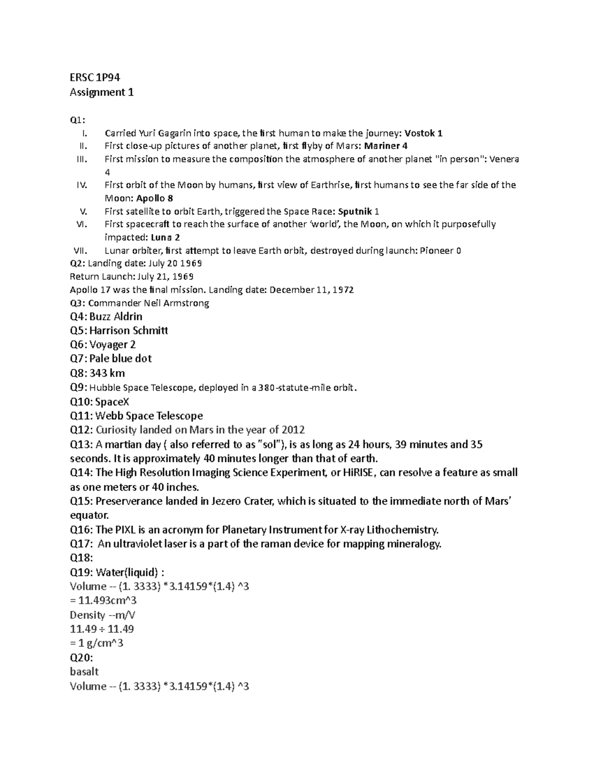 ERSC 1P94 Assignment 1 - ersc 1p94 - ERSC 1P Assignment 1 Q1: I ...