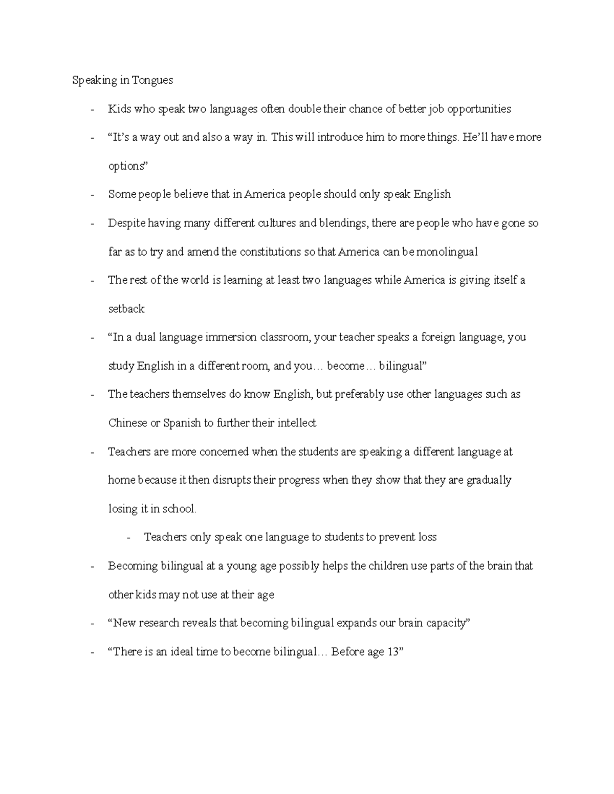 Speaking in Tongues Notes - Speaking in Tongues - Kids who speak two ...