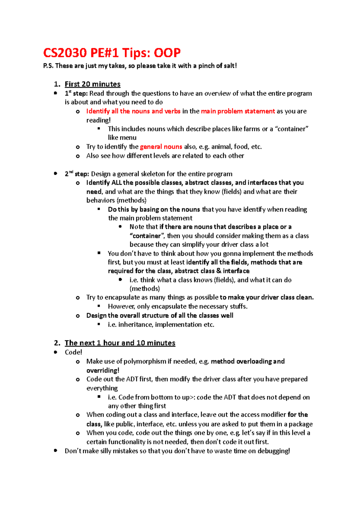 CS2030 PE Tips - These are just my takes, so please take it with a pinch of salt! 1. First 20 ...