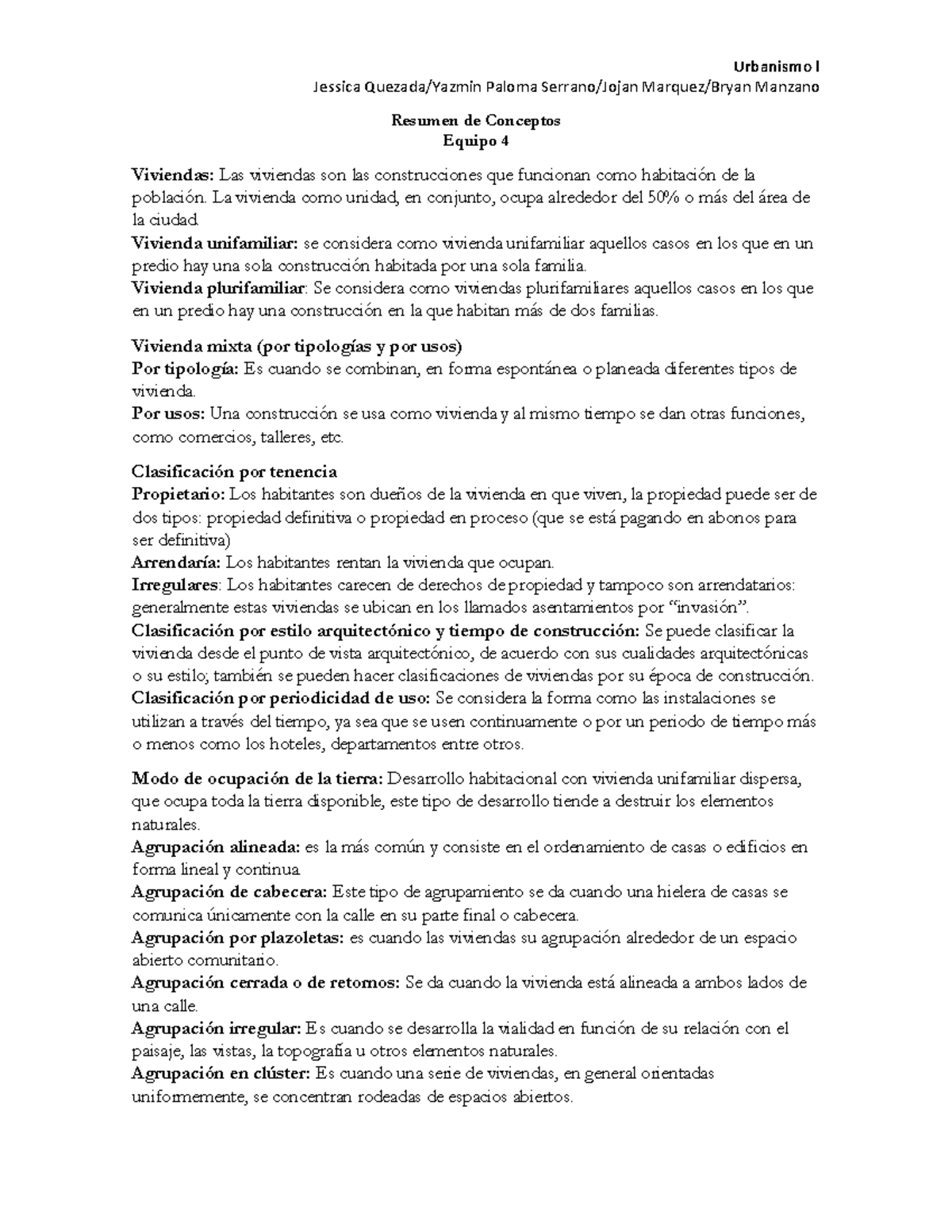 Resumen de Conceptos Urbanismo - Warning: TT: undefined function: 32 Urbanismo l Jessica - Studocu