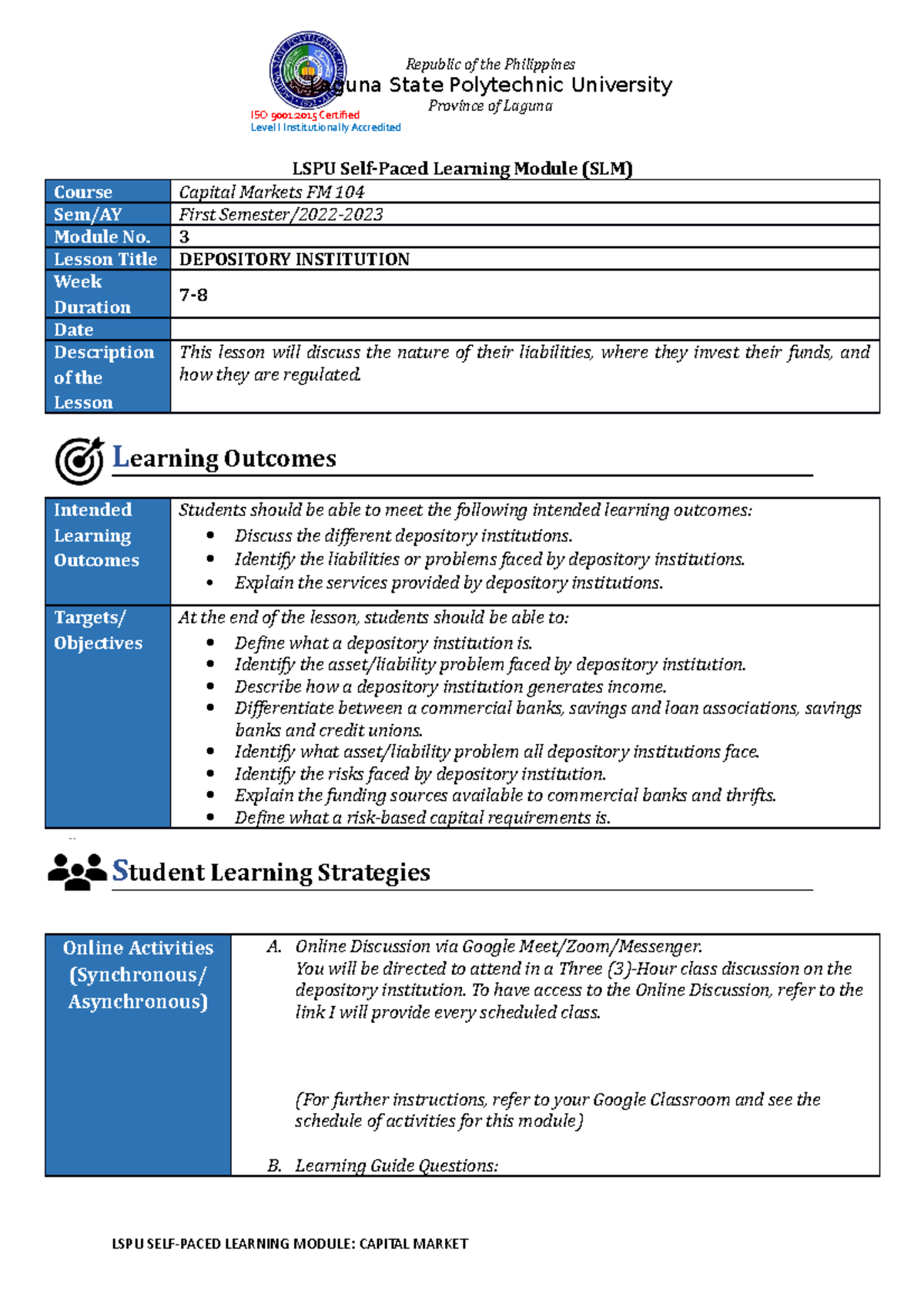 Module 3 capital-markets Escoses - Laguna State Polytechnic University ...