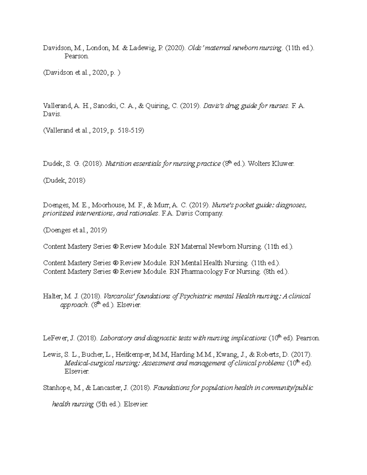 References for semester books - Davidson, M., London, M. & Ladewig, P ...