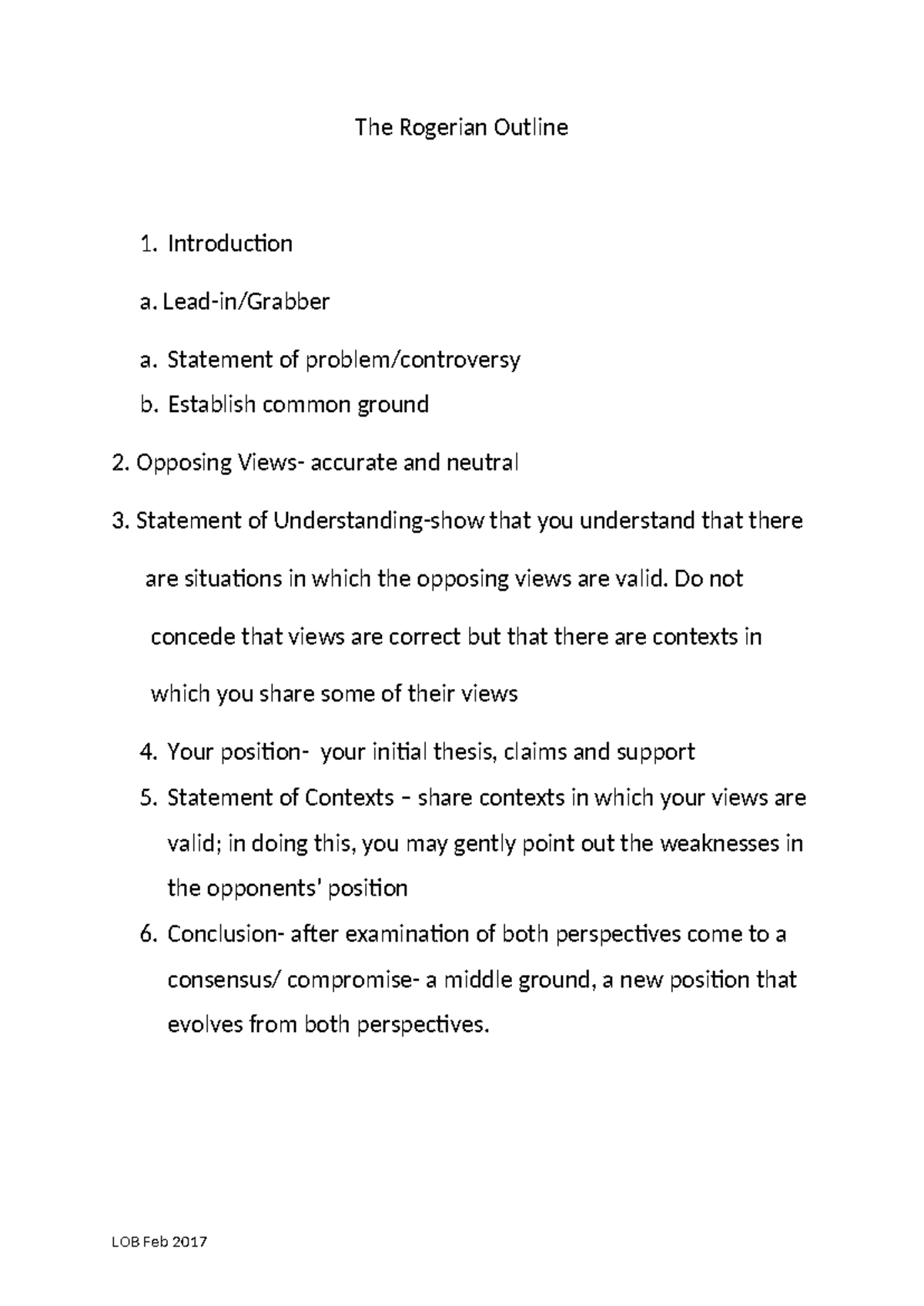 Rogerian Outline - The Rogerian Outline Introduction a. Lead-in/Grabber ...