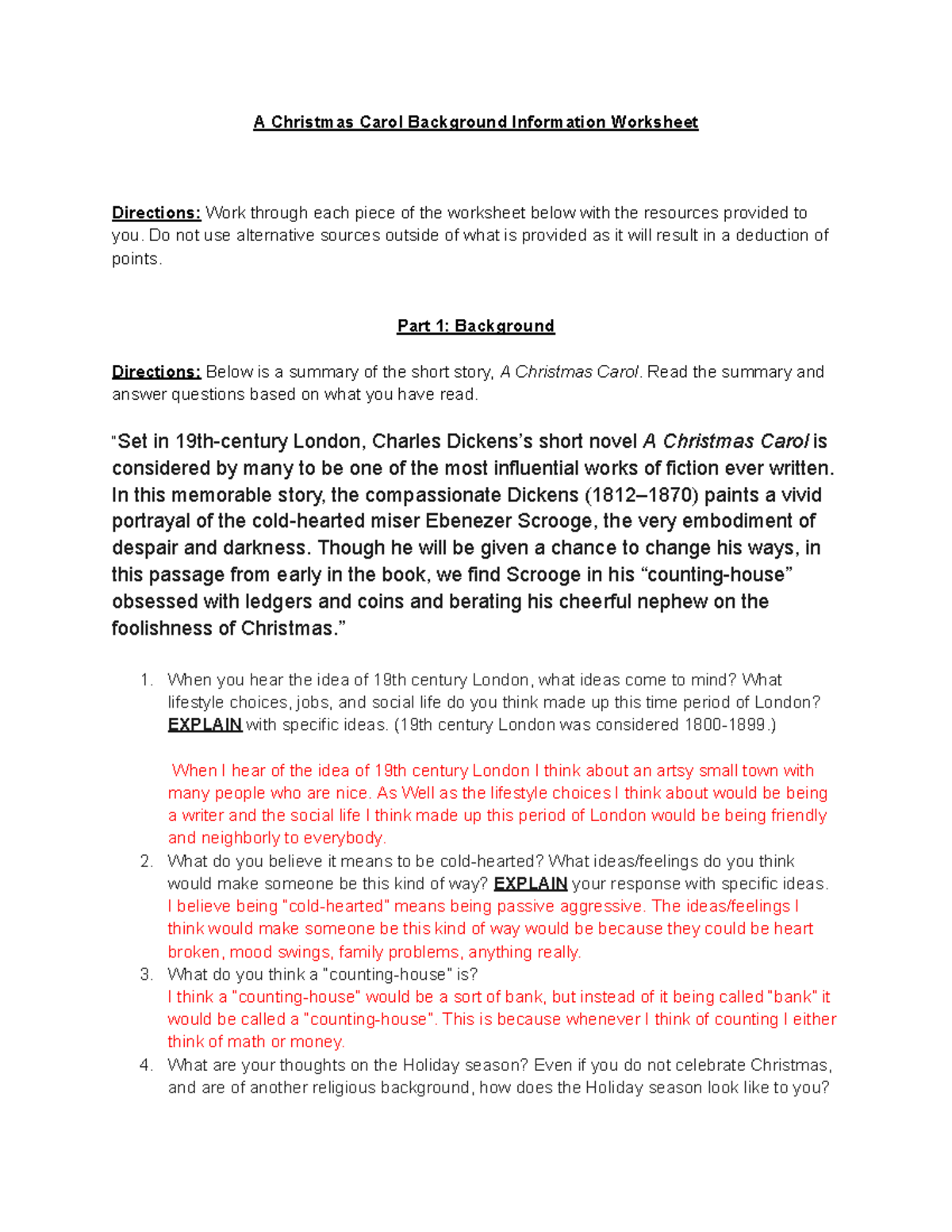 Copy of A Christmas Carol Background Worksheet - A Christmas Carol ...