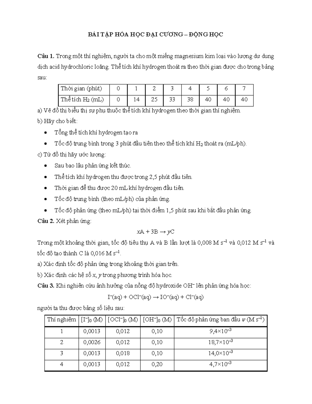 Btap Dong hoc 1 - động học hóa đại cương 2 - BÀI TẬP HÓA HỌC ĐẠI CƯƠNG ...