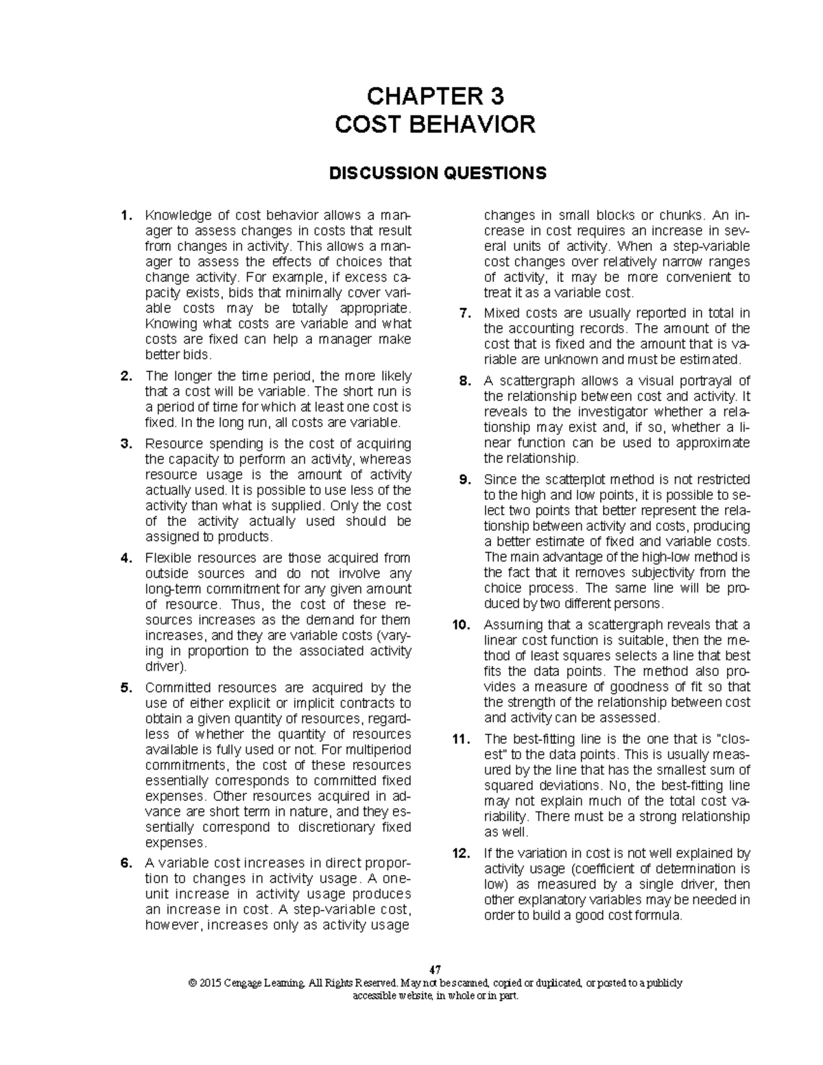 Sample/practice exam, questions and answers - 47 © 2015 Cengage ...