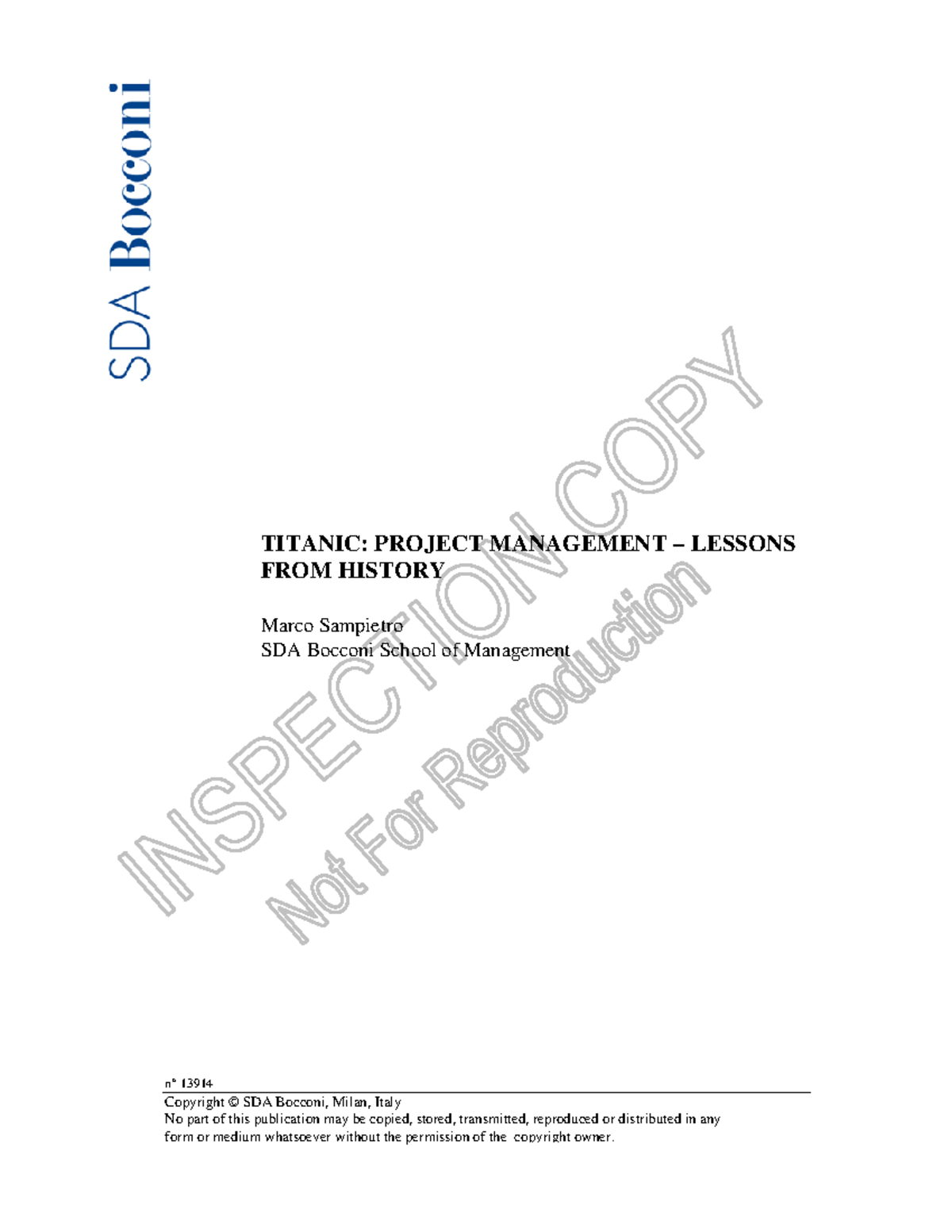 Titanic Project management lessons from history 13914 - n° 13914 ...