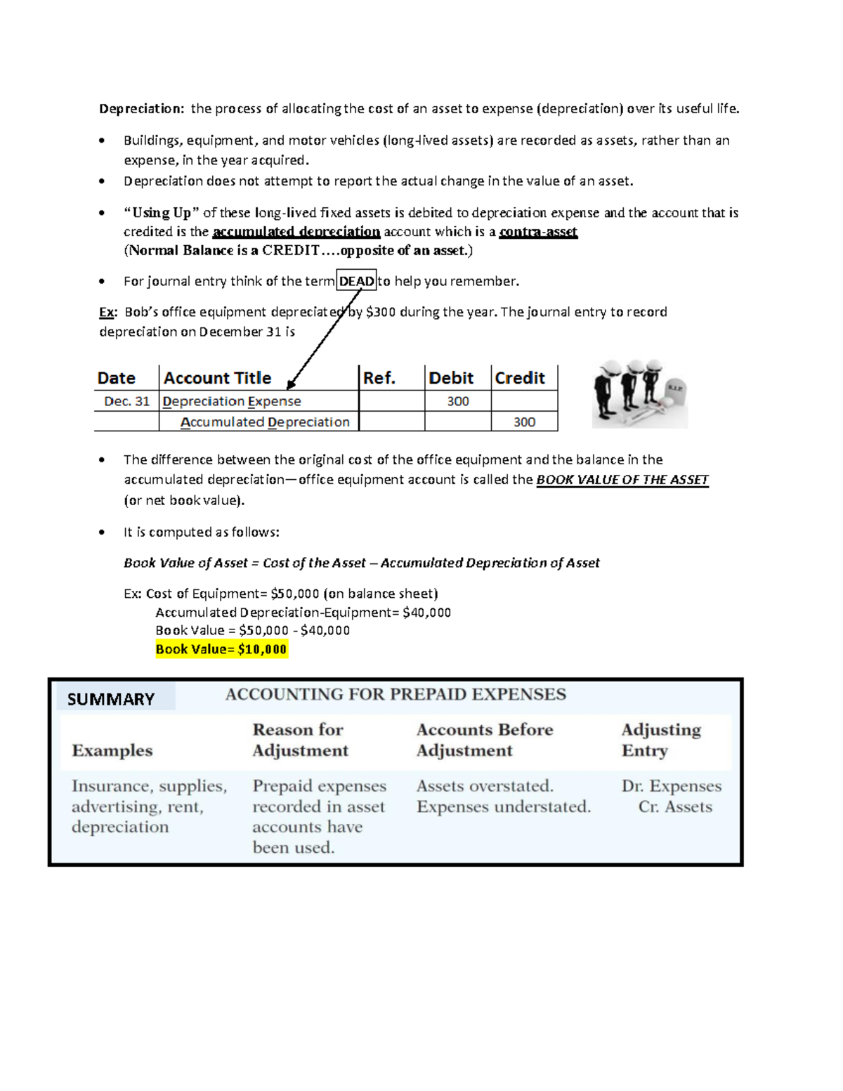 Accounting 101-4-6 - SUMMARY Depreciation: the process of allocating ...