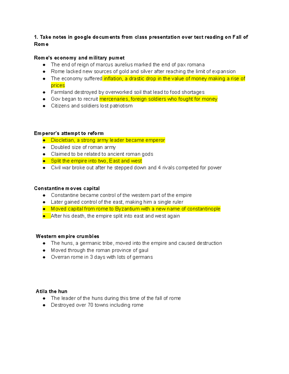 Collapse of rome - Take notes in google documents from class ...