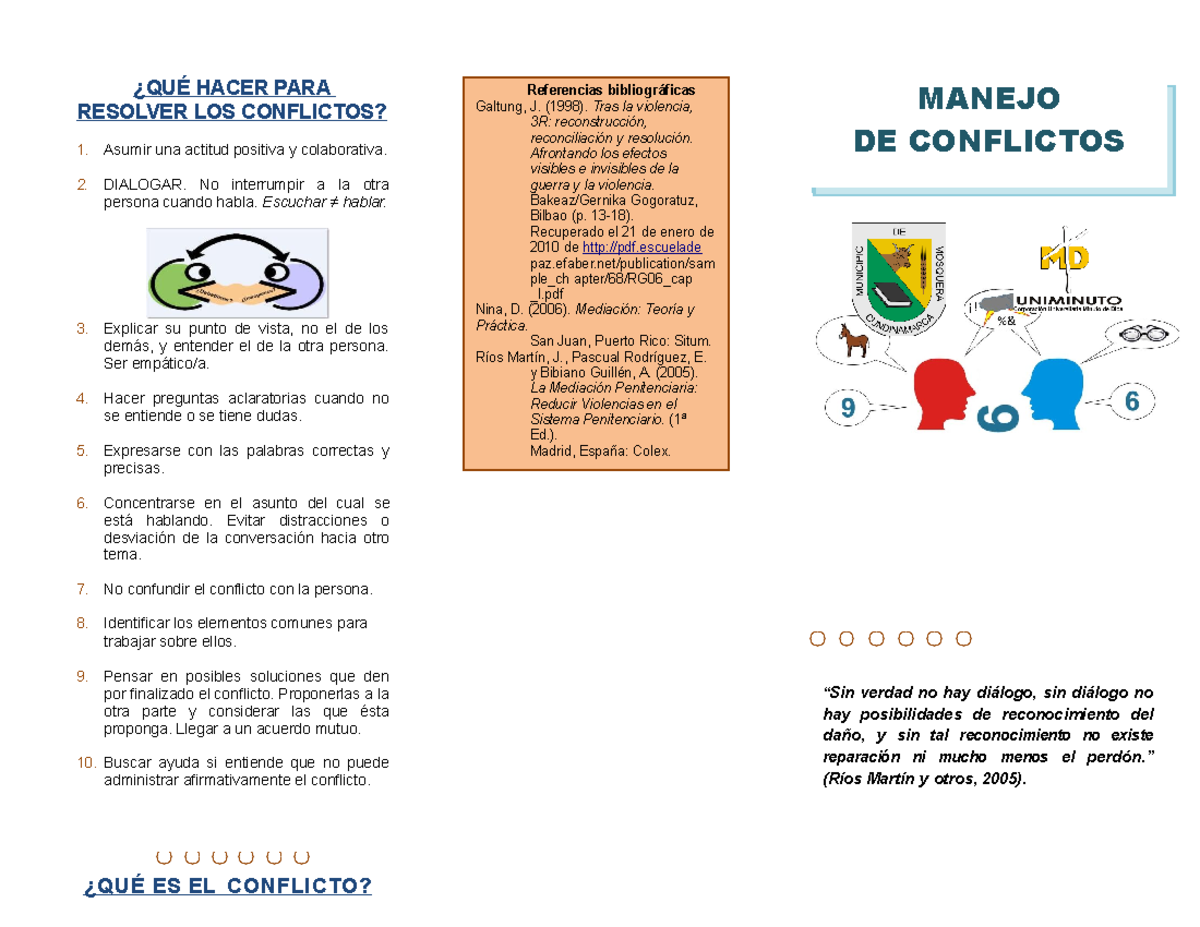 ACT 10. Folleto Resolucion DE Conflictos - ¿QUÉ HACER PARA RESOLVER LOS CONFLICTOS? Asumir una ...