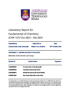Experiment 4 CHM231 - FACULTY OF APPLIED SCIENCE UITM CAWANGAN SARAWAK ...