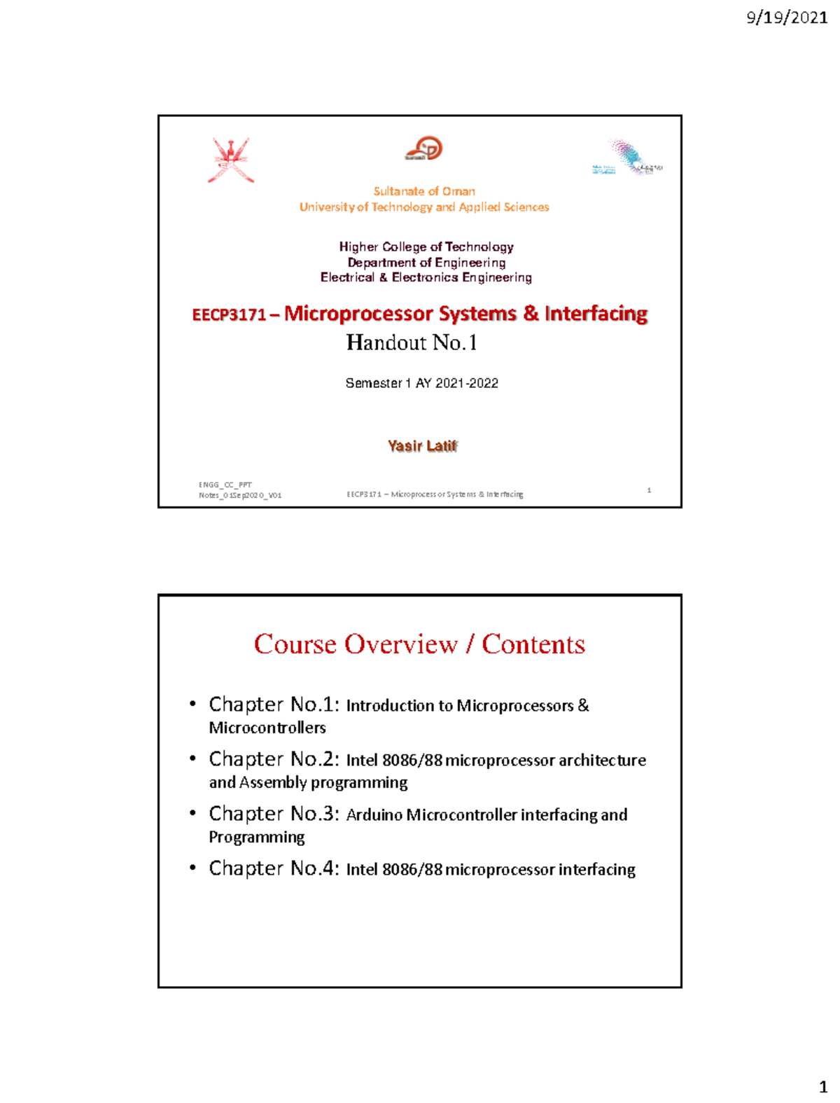 EECP3171 – Handout 1 21-22-Sem-1 - EECP3171 – Microprocessor Systems & Interfacing Semester 1 AY ...