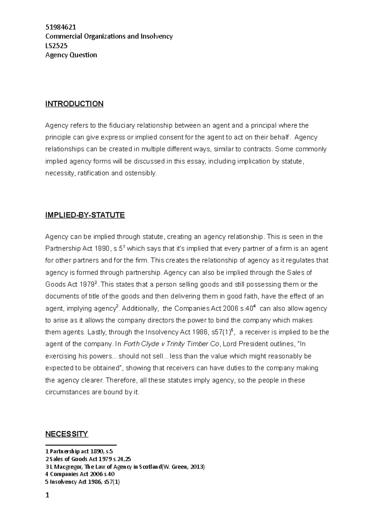 Types of Agency (Essay) - Commercial Organizations and Insolvency LS ...