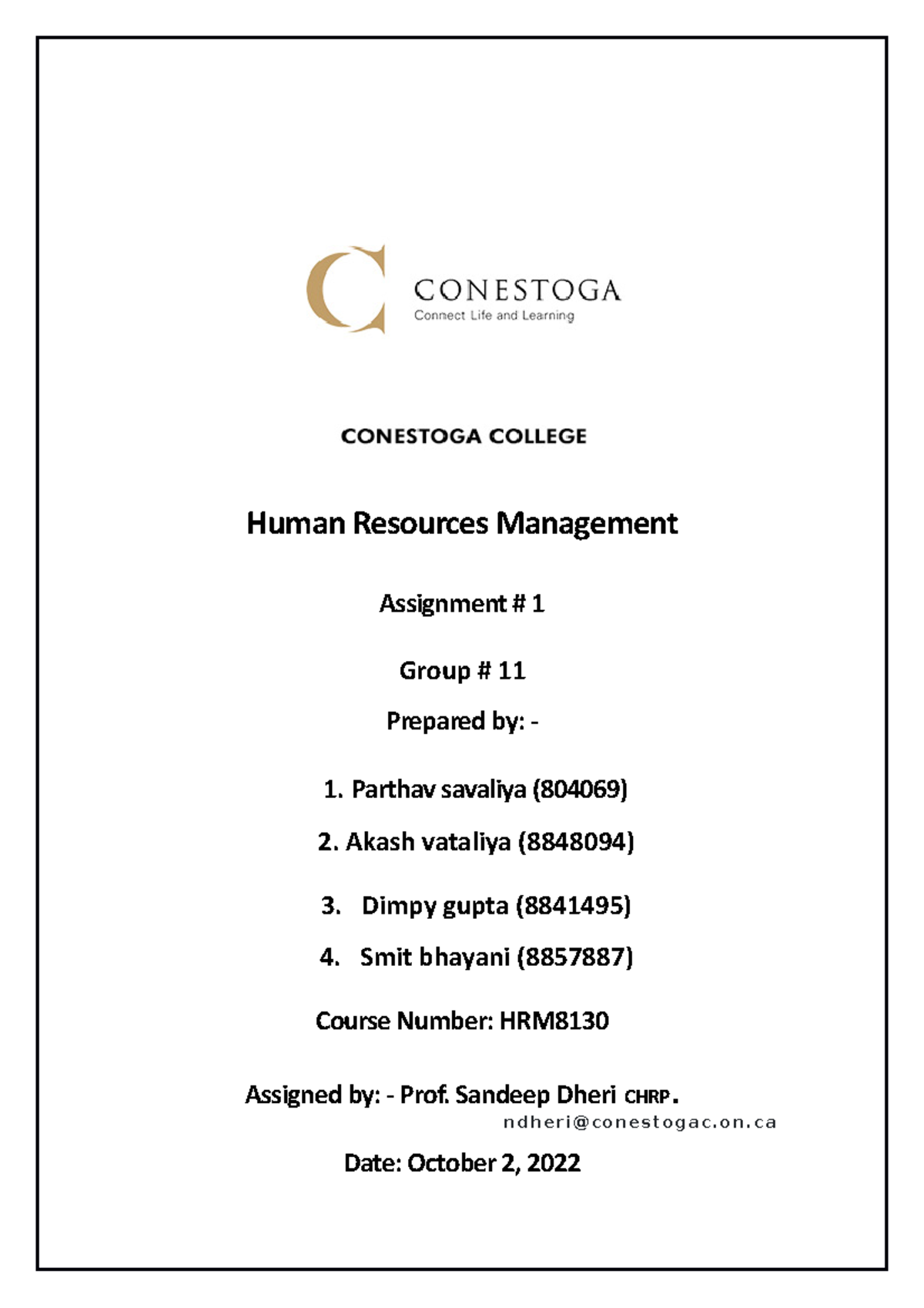 Assignment 1 - Most important - Human Resources Management Assignment # 1 Group # 11 Prepared by ...
