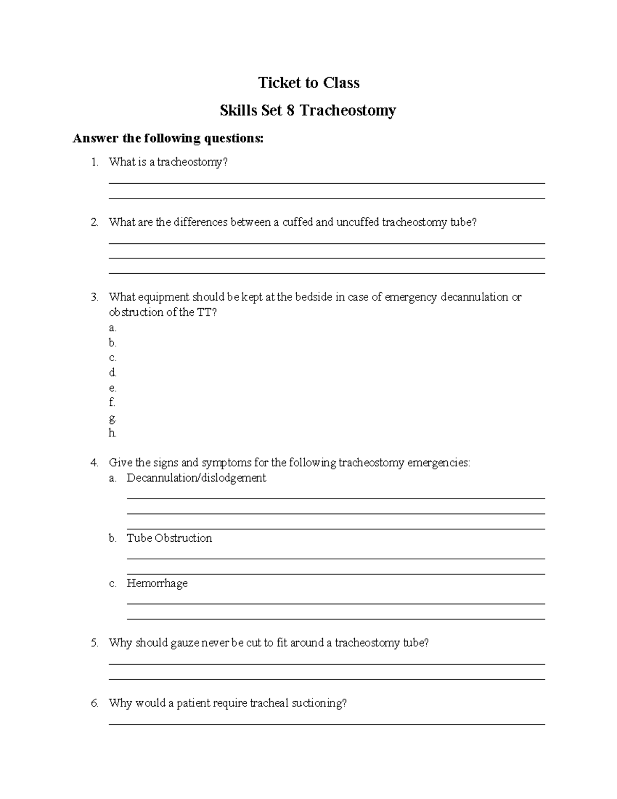 Ticket to Class Trach - Ticket to Class Skills Set 8 Tracheostomy ...