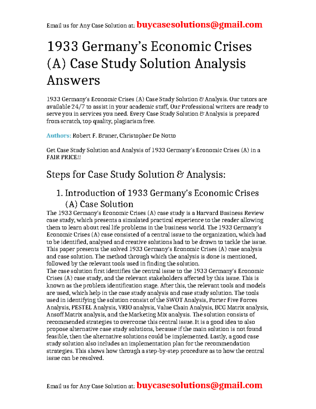 Case Solution 1933 Germany's Economic Crises (A) - 1933 Germany’s ...