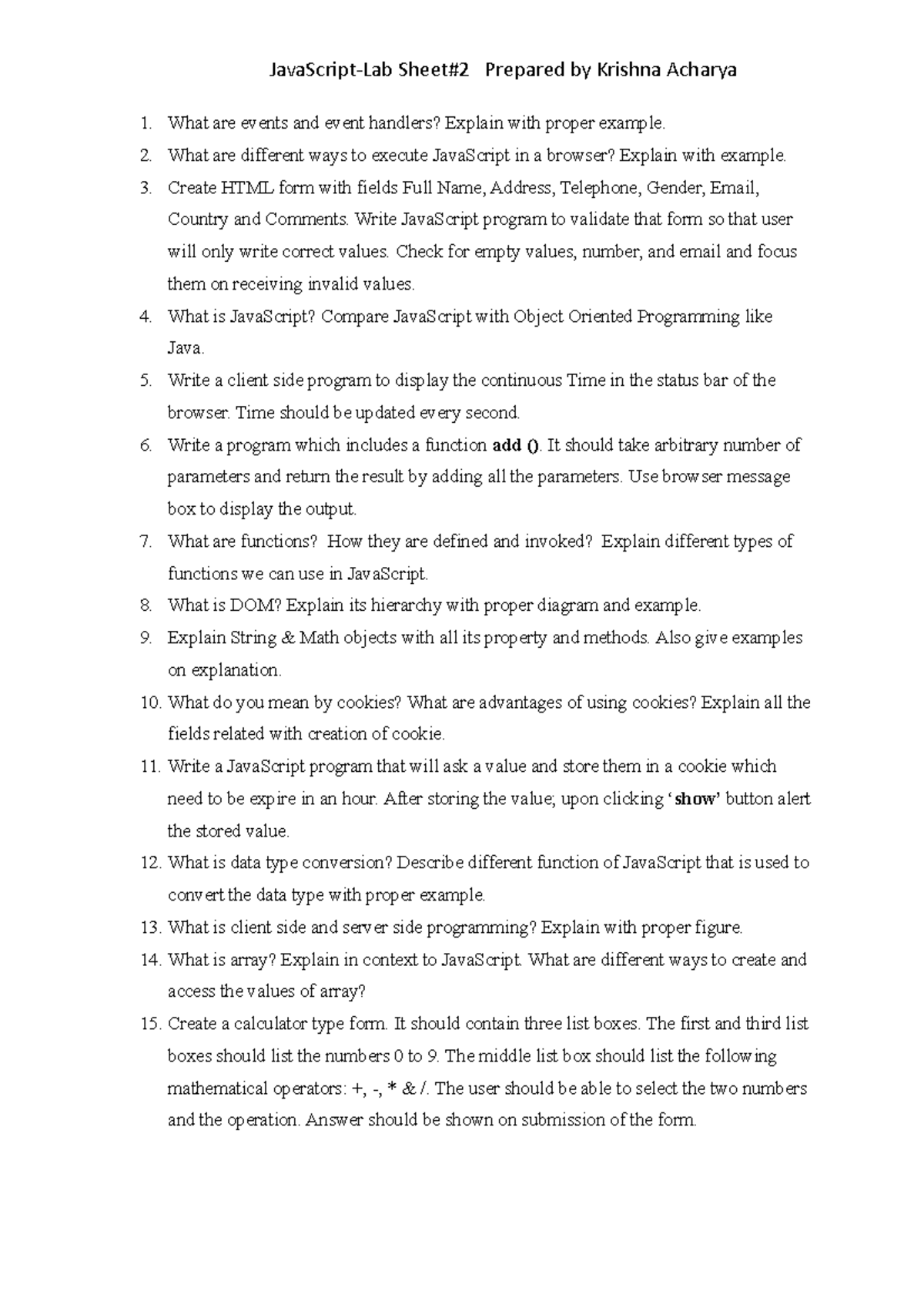 Scripting Language lab reports - JavaScript-Lab Sheet#2 Prepared by ...