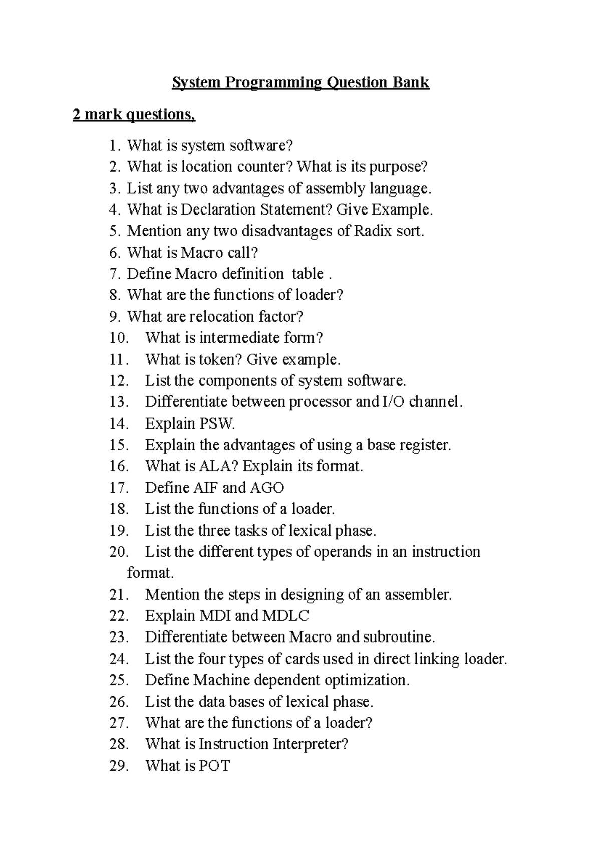 System programming Question Bank - What is Declaration Statement? Give ...