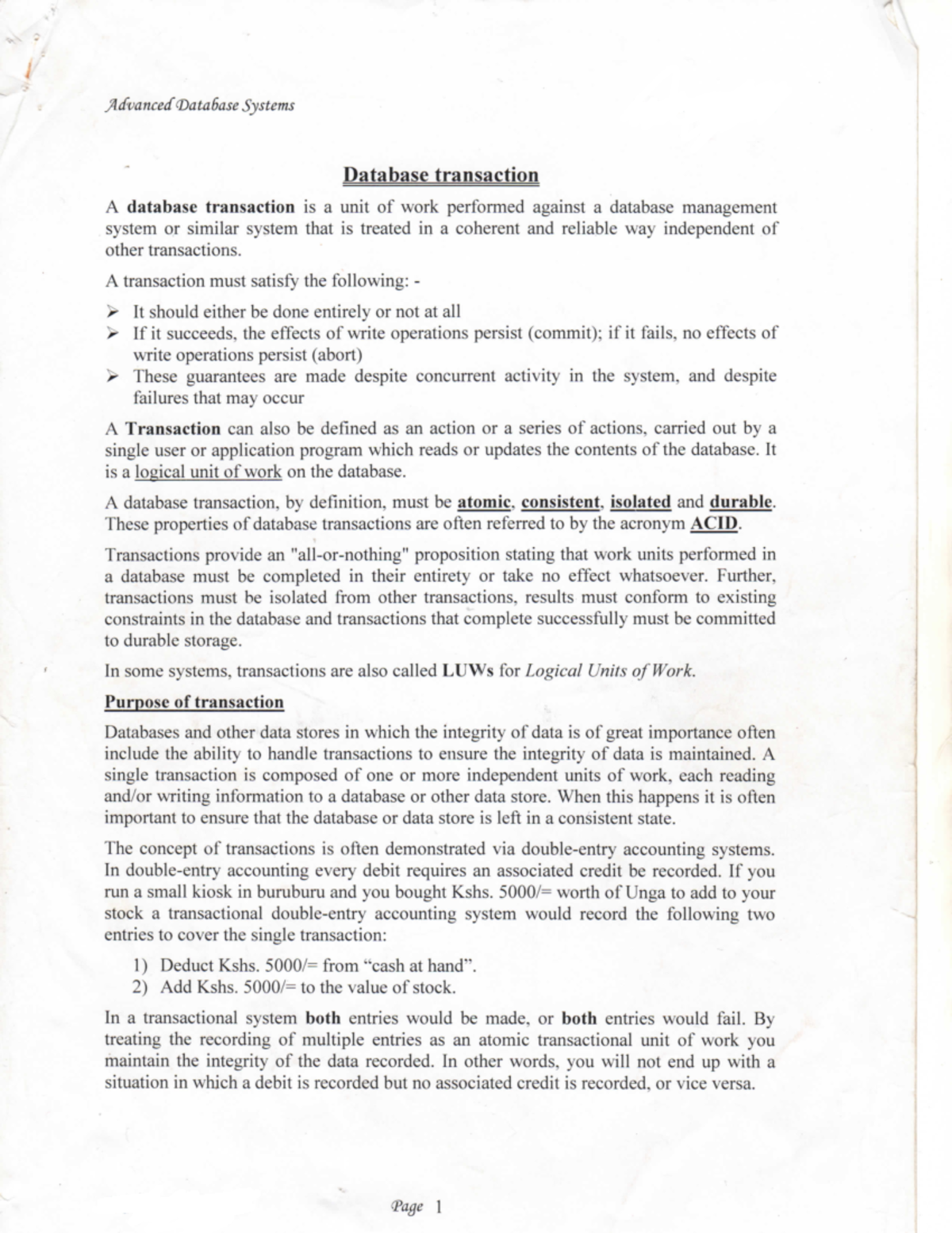 Advanced Database Systems - Information Technlogy - Studocu