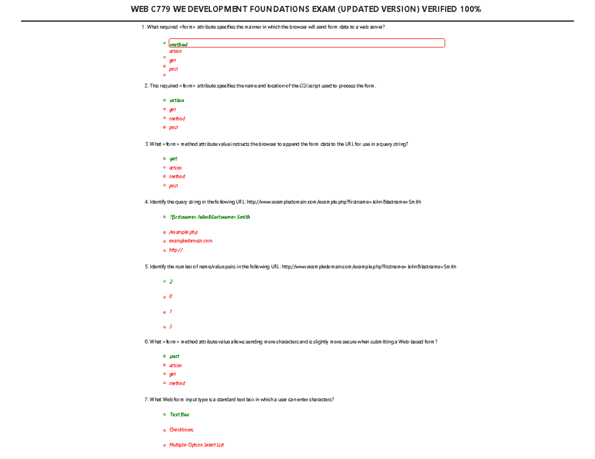 WEB C779 WE Development Foundations EXAM ( Updated Version) Verified 100% - method WEB C779 WE ...