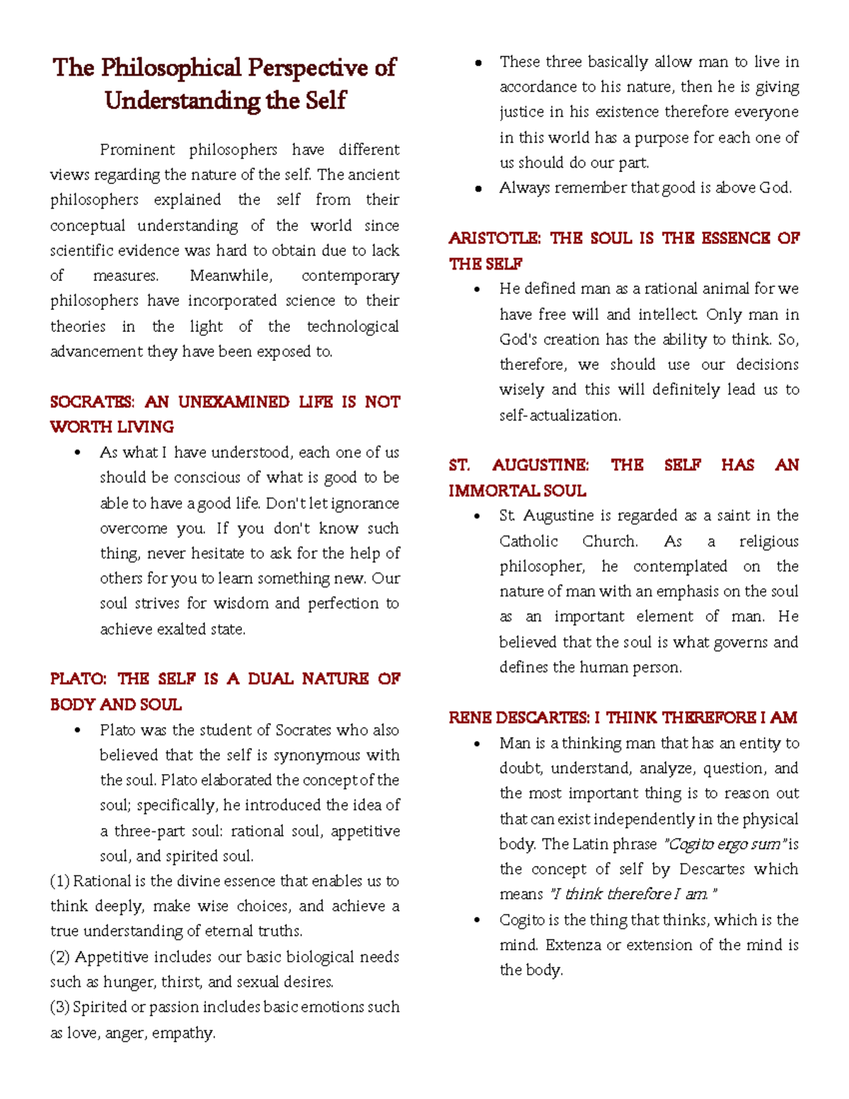 Copy of Understanding-the-Self-Notes - The Philosophical Perspective of ...