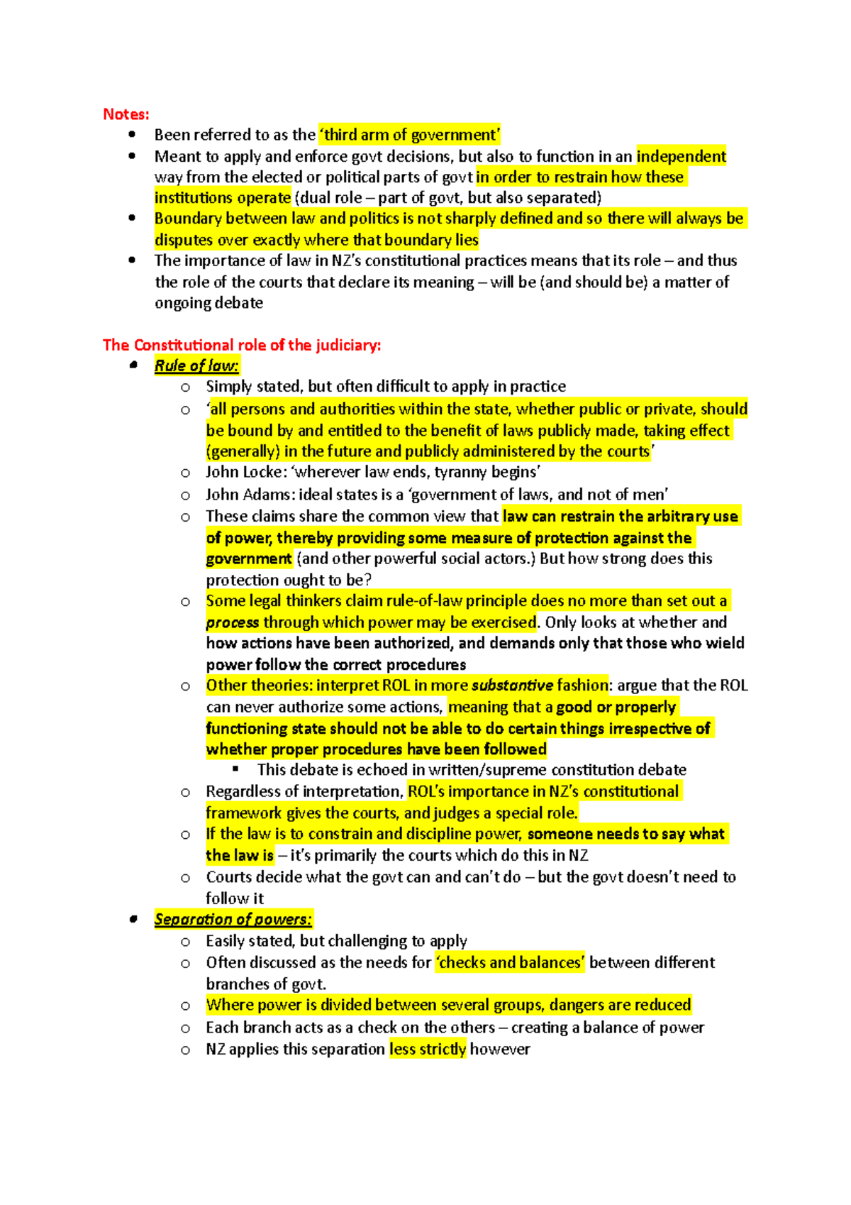 Judiciary Notes - Notes: Been referred to as the ‘third arm of ...