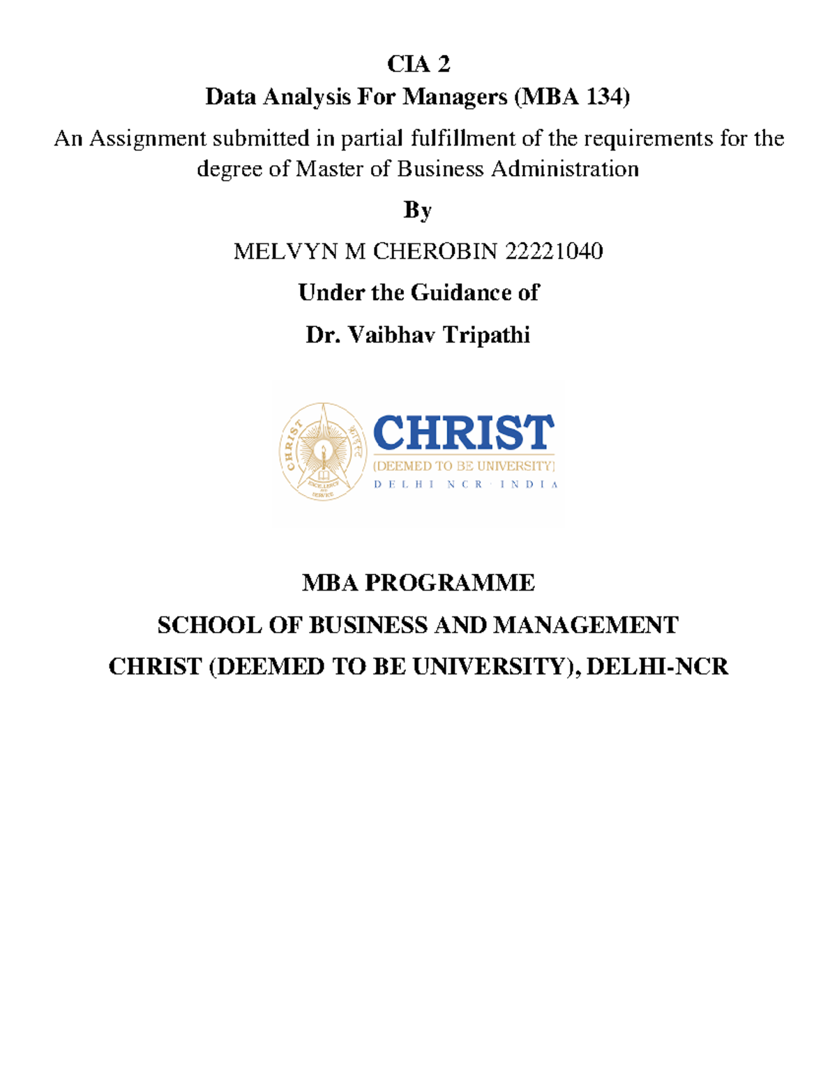 CIA 2 DAM - Melvyn M Cherobin 22221040 - CIA 2 Data Analysis For ...