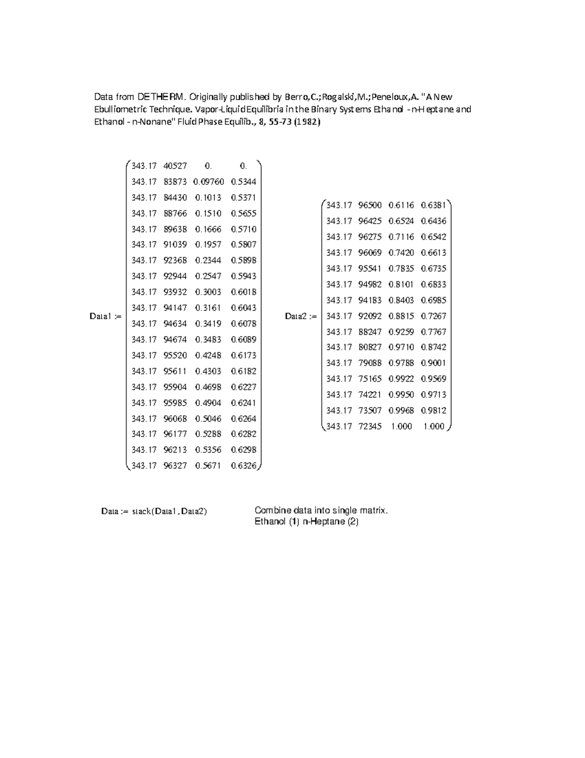 Mathcad - Heptane Ethanol from Dechema - Data from DETHERM. Originally ...