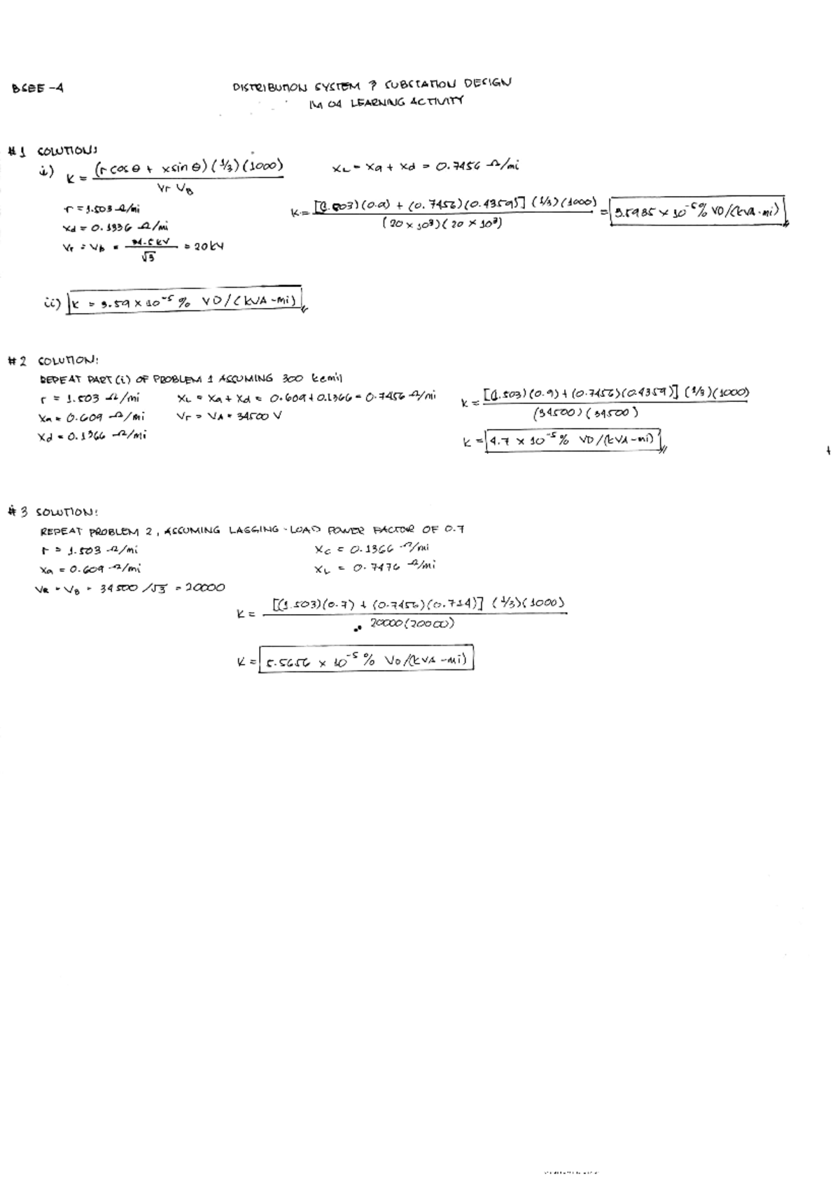 Distribution System activity 4 - BS Electrical Engineering - NVSU - Studocu