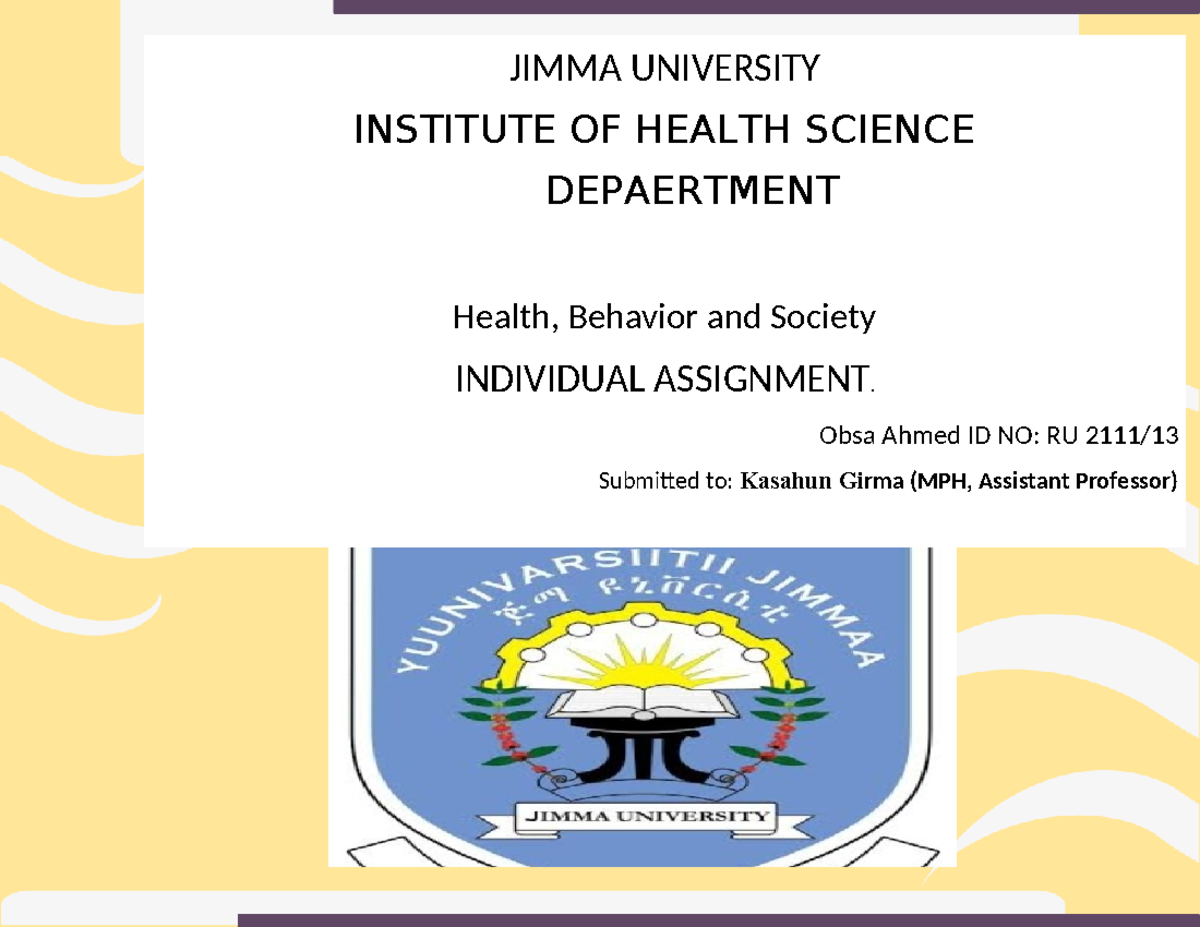 Individual Assignment - [Type the document title] JIMMA UNIVERSITY ...