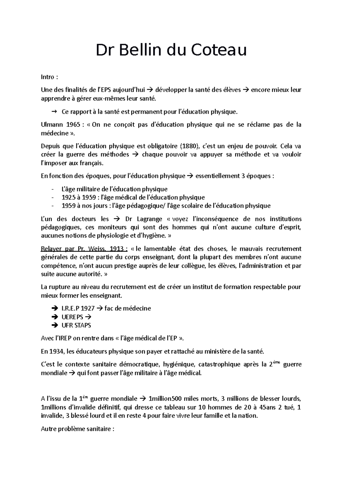 CM3 - histoire du sport - Dr Bellin du Coteau Intro : Une des finalités ...