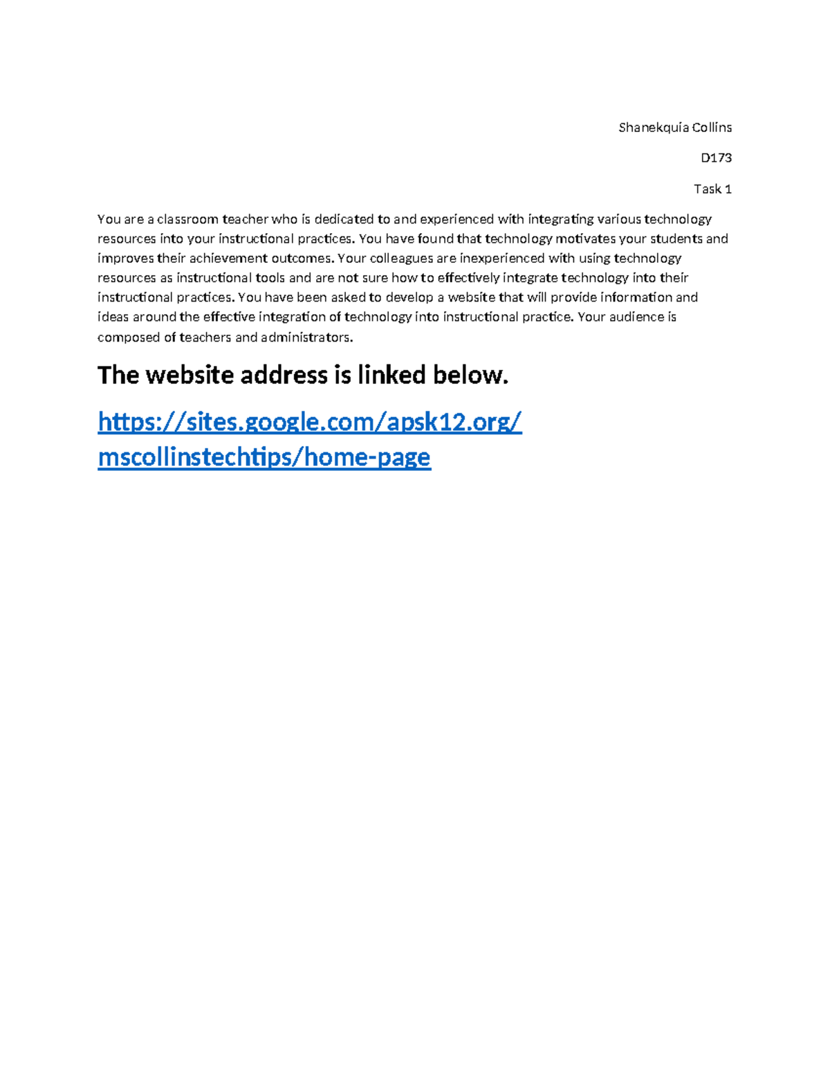 D173 Task 1 - Example of website required for assignment. - Shanekquia ...