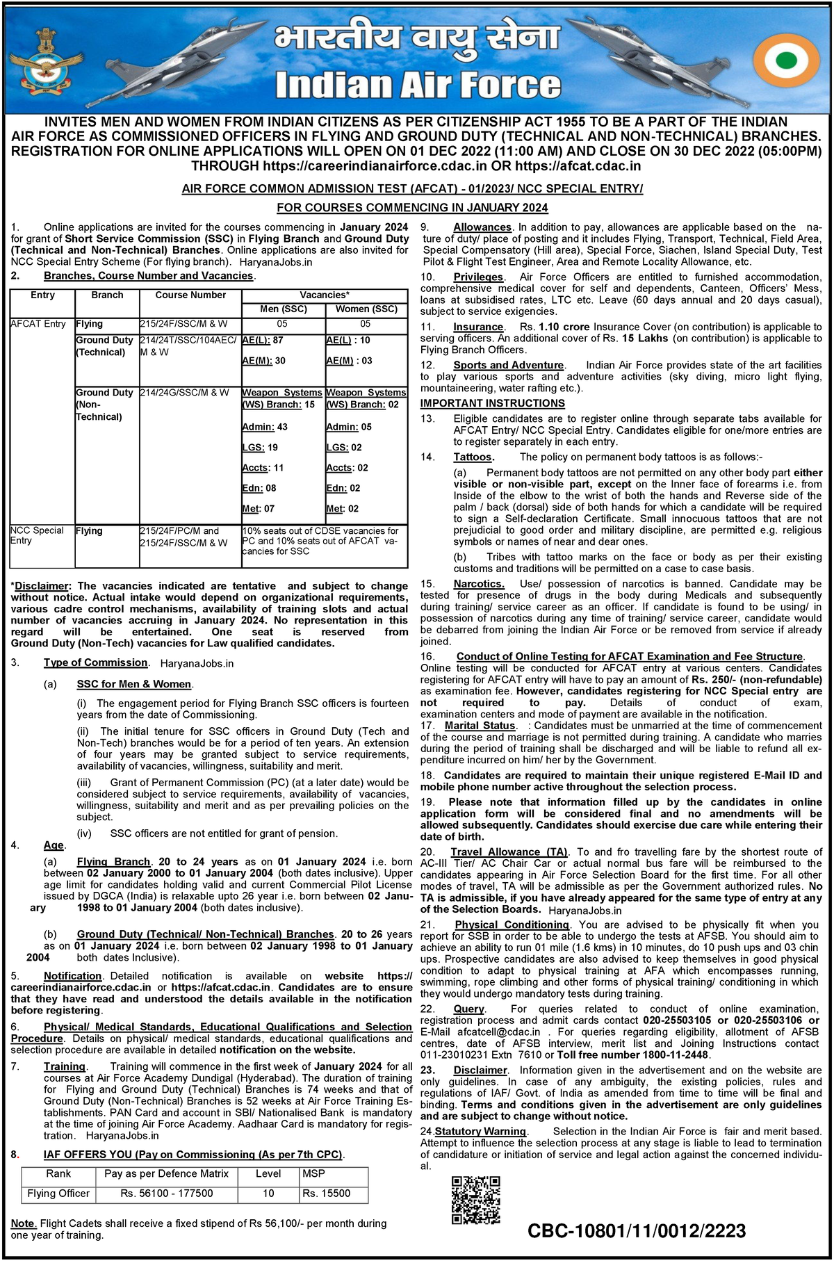 Afcat-012023-Notification - AIR FORCE COMMON ADMISSION TEST (AFCAT ...